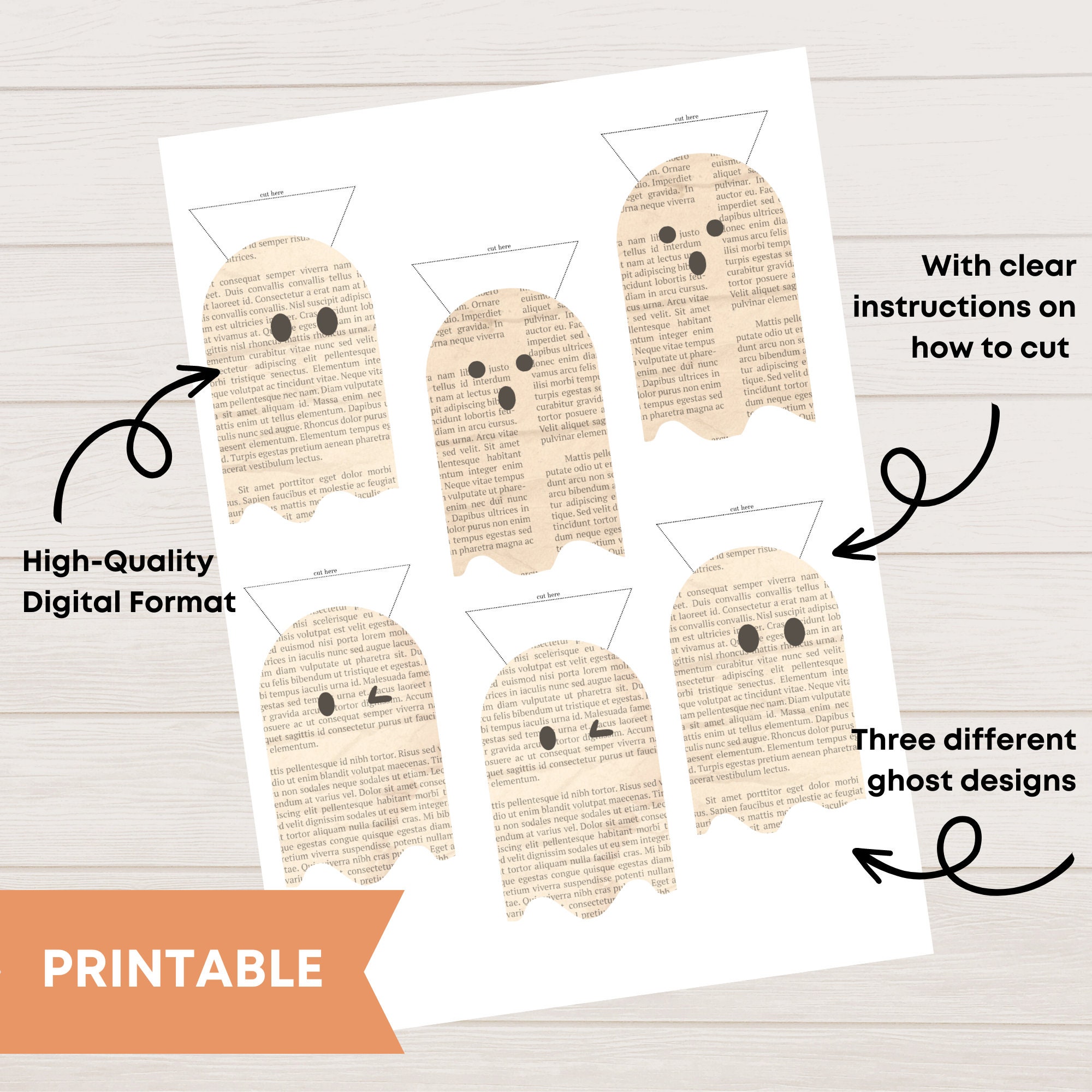 DIY Book Page Ghost Garland Printable | Vintage Bookpage Ghost Bunting ...