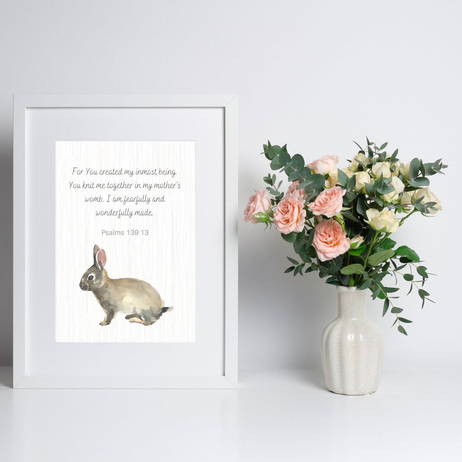 Psalms 139:13 Watercolor Gray Rabbit Printable Wall Art Bible Scripture ...