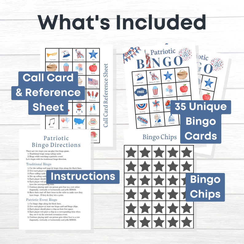 Patriotic Bingo Printable Game 4th of July Bingo Cards Independence Day ...
