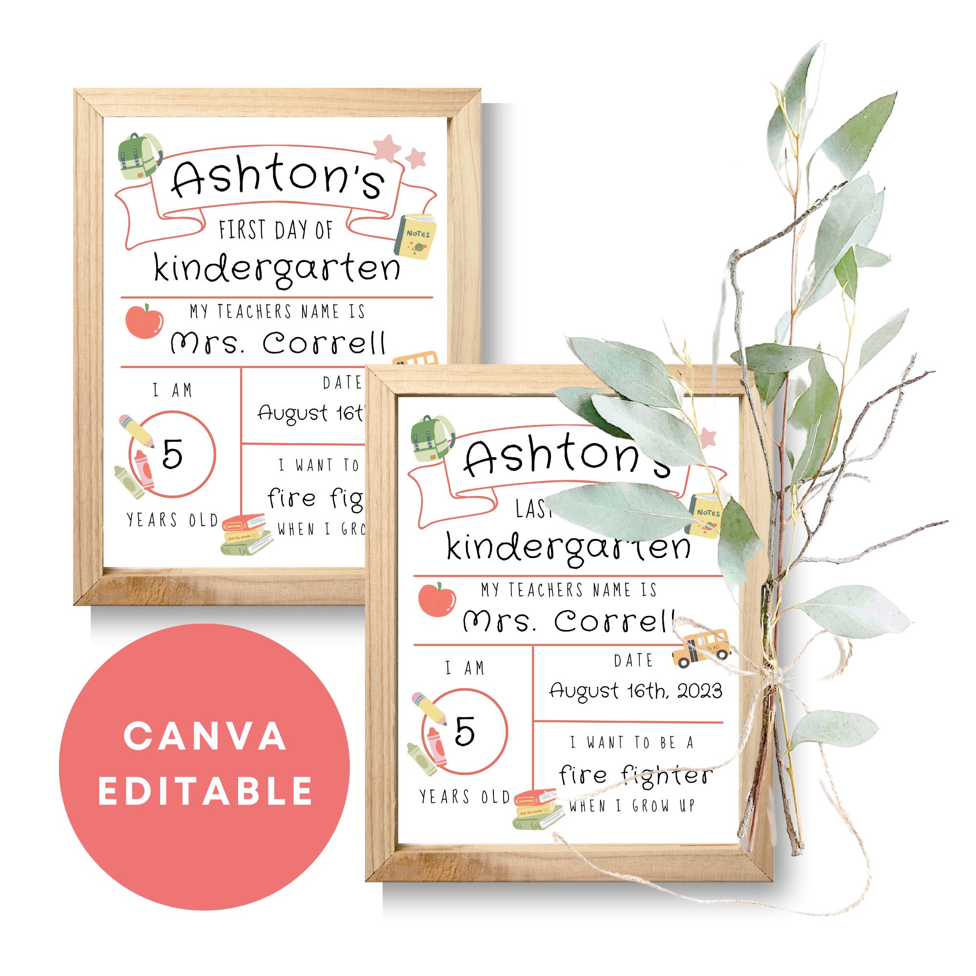 First and Last Day of School Customizable Signs Editable Back to School ...