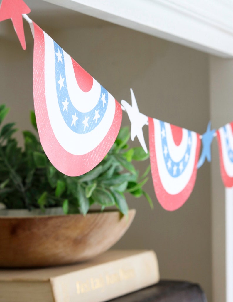 DIY Patriotic Garland Printable | 4th of July Banner Decor | Retro ...