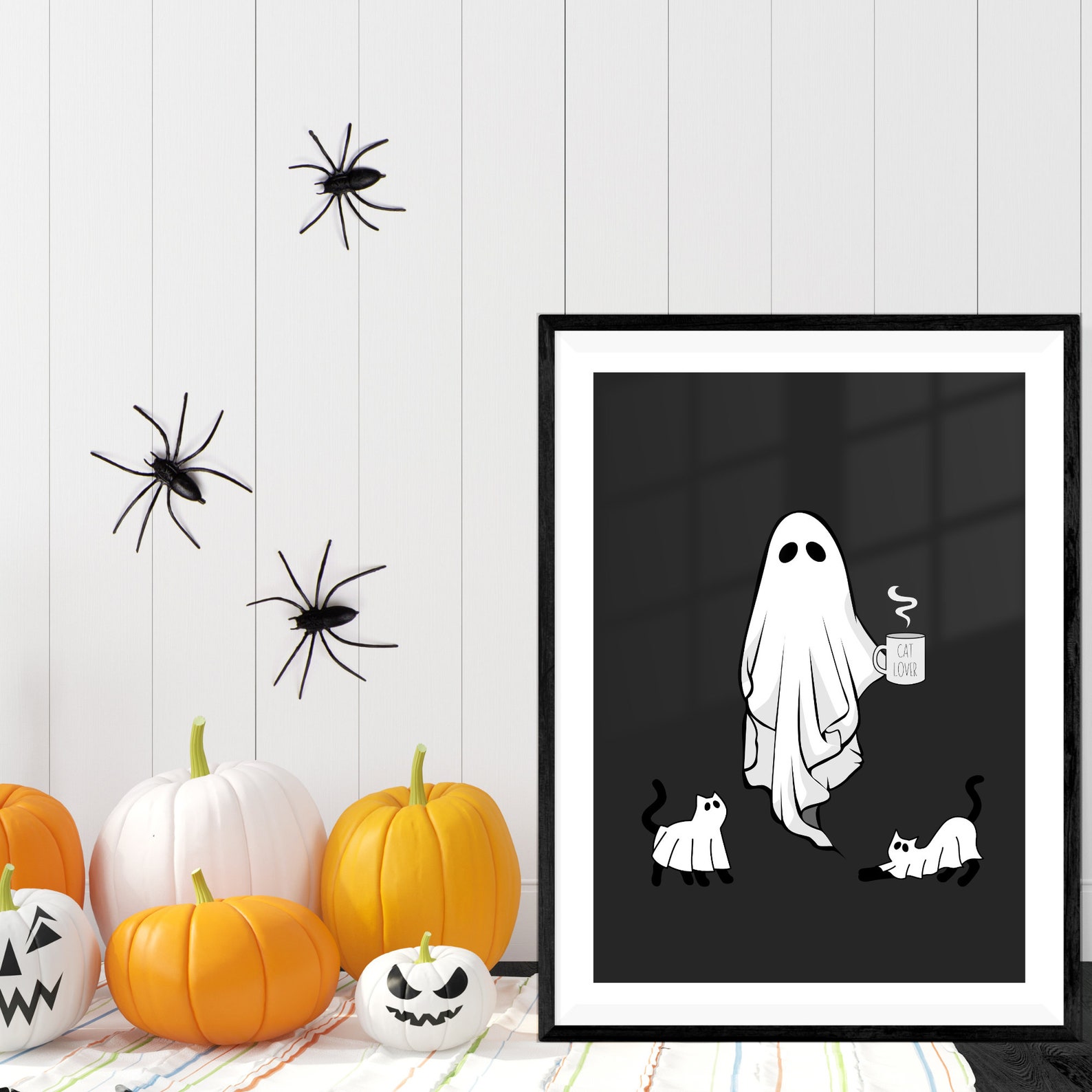 Cat Lover Ghost Printable Wall Art Decor | Halloween Ghost and Cats ...