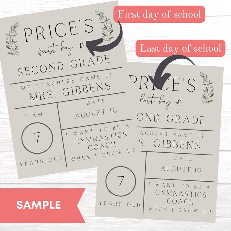 First Day and Last Day of School Sign Printable Fillable Student Name ...