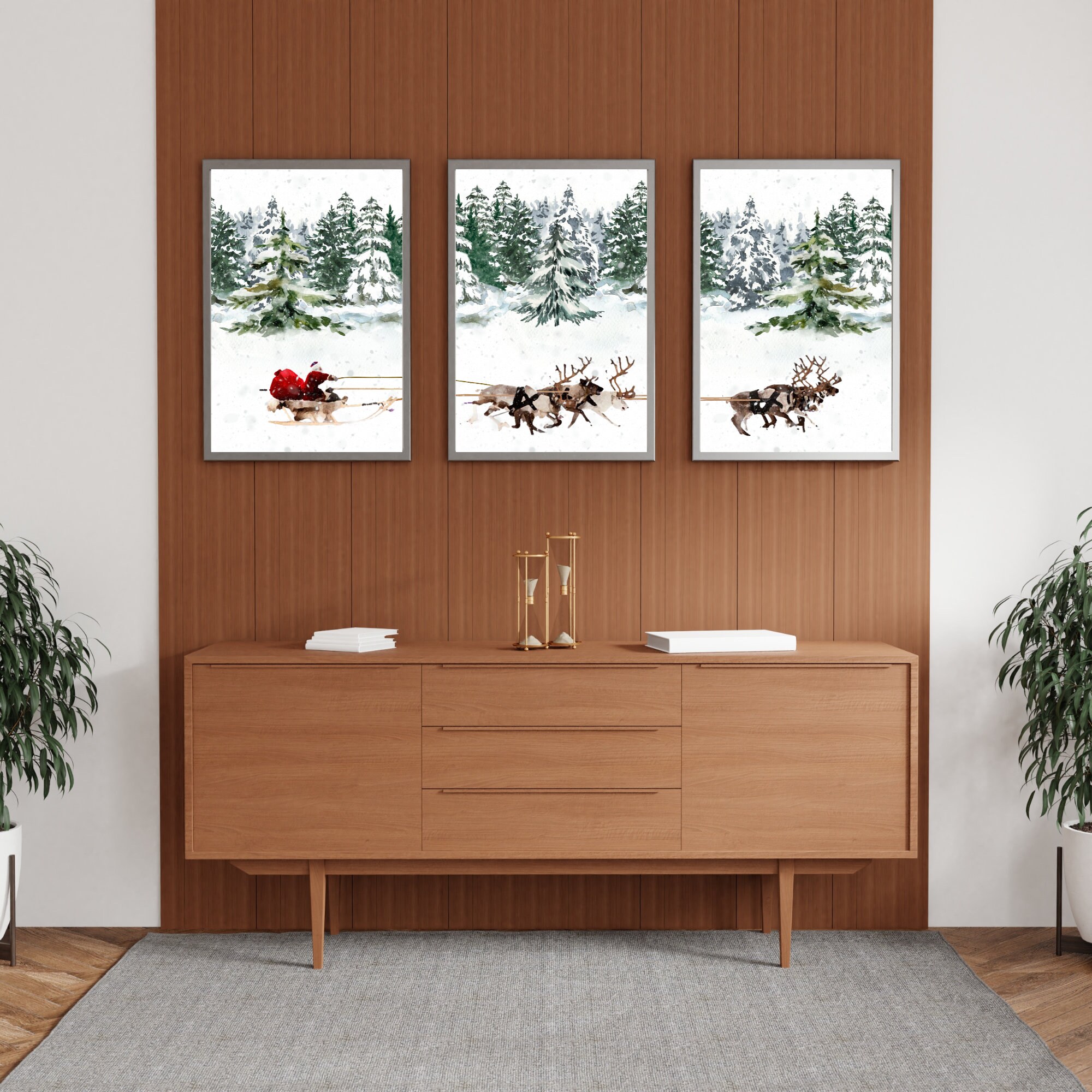 Santa Claus Reindeer Sleigh Set of 3 Printable Wall Art - Etsy