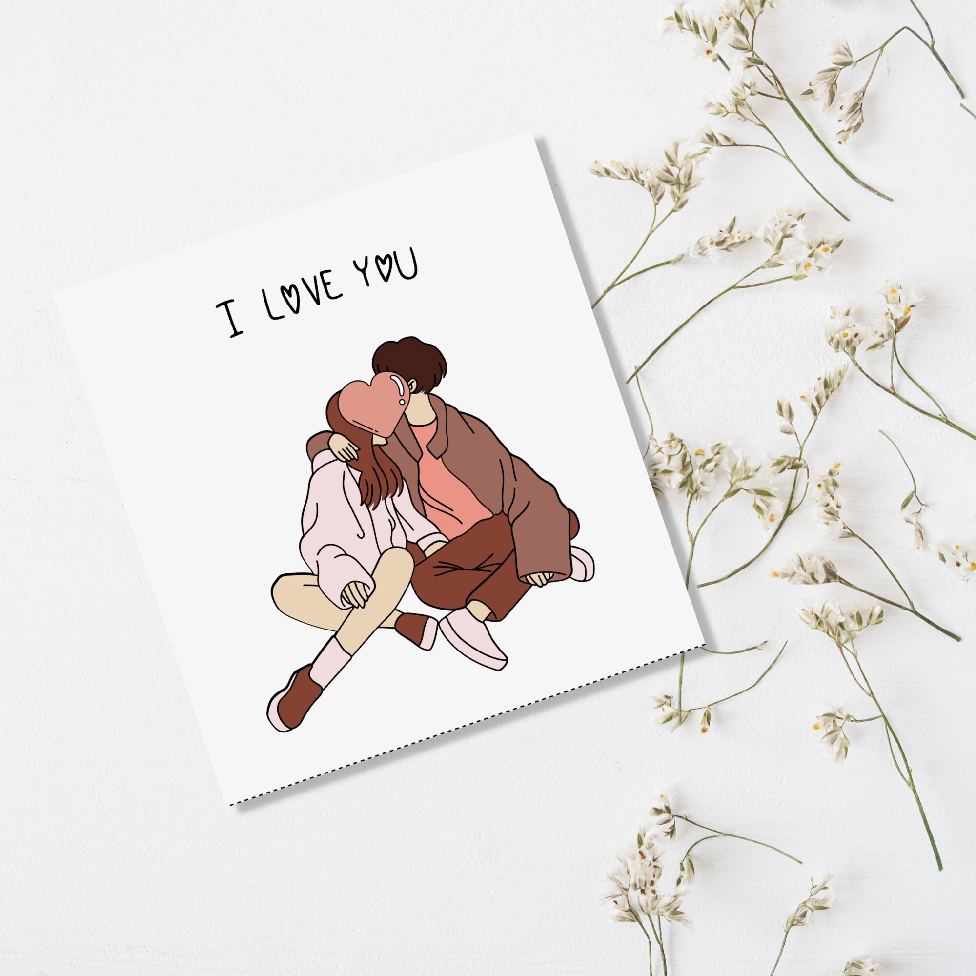 Printable Valentines Card Cute Couple Illustration Boyfriend Girlfriend ...