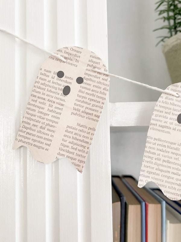 DIY Book Page Ghost Garland Printable | Vintage Bookpage Ghost Bunting | Halloween Decor Garland ...