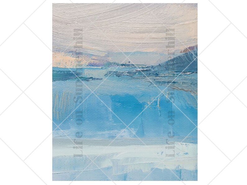 Blue Abstract Painting Printable Wall Art, Calm Tranquil Mountain ...