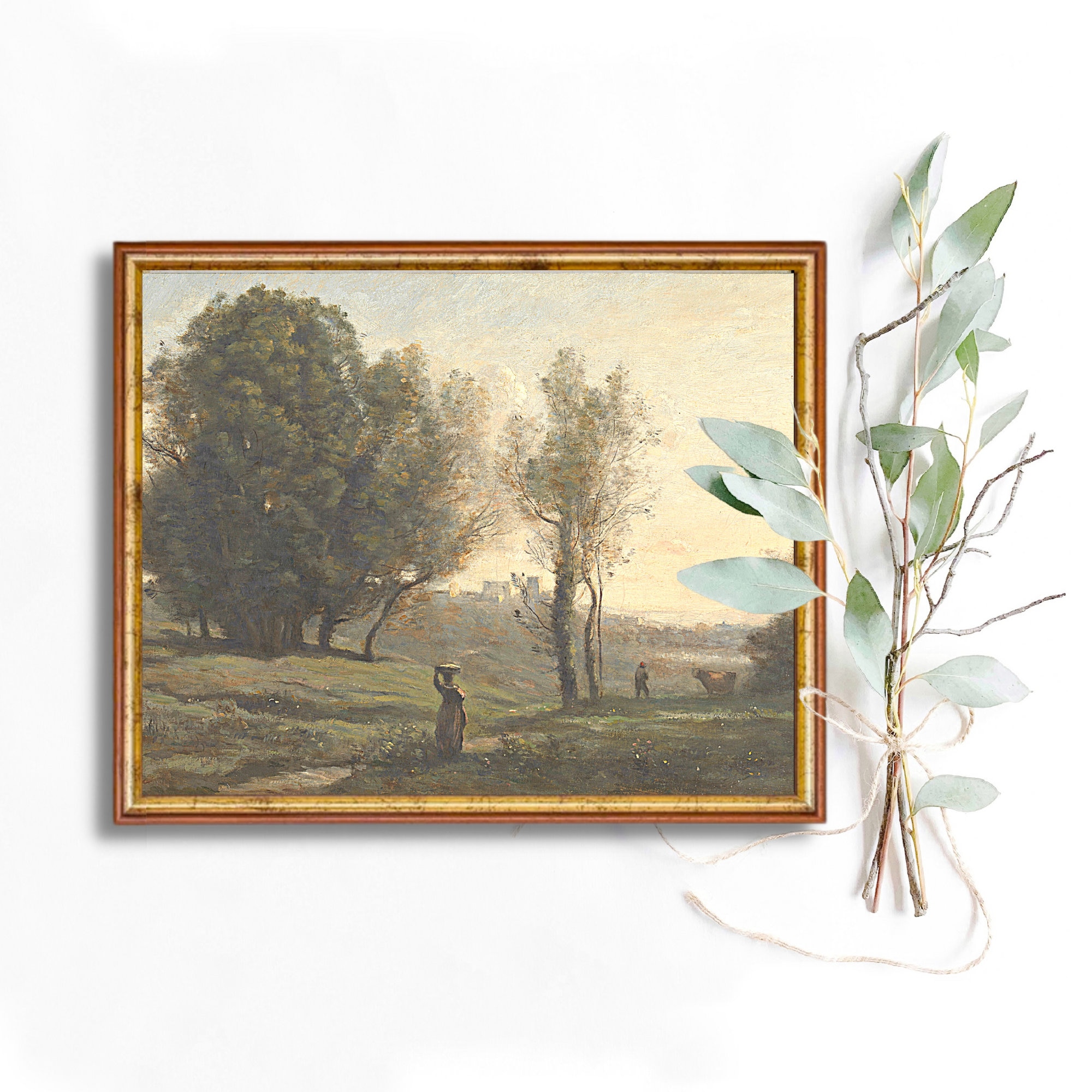 Woman Carrying A Basket Down the Path Landscape Oil Painting Printable ...