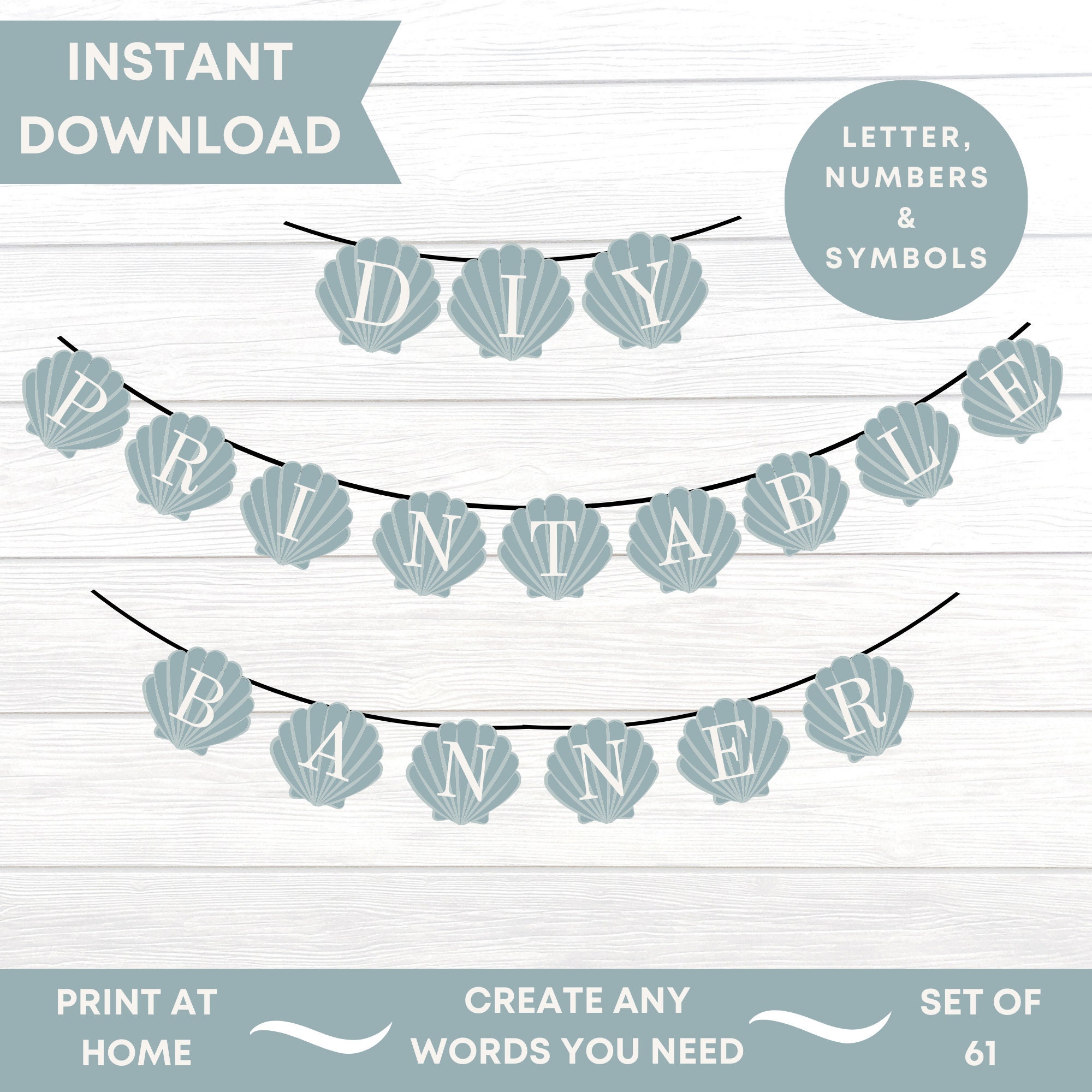 DIY Seashell Garland Kit, Printable Seashell Letter and Number Banner ...