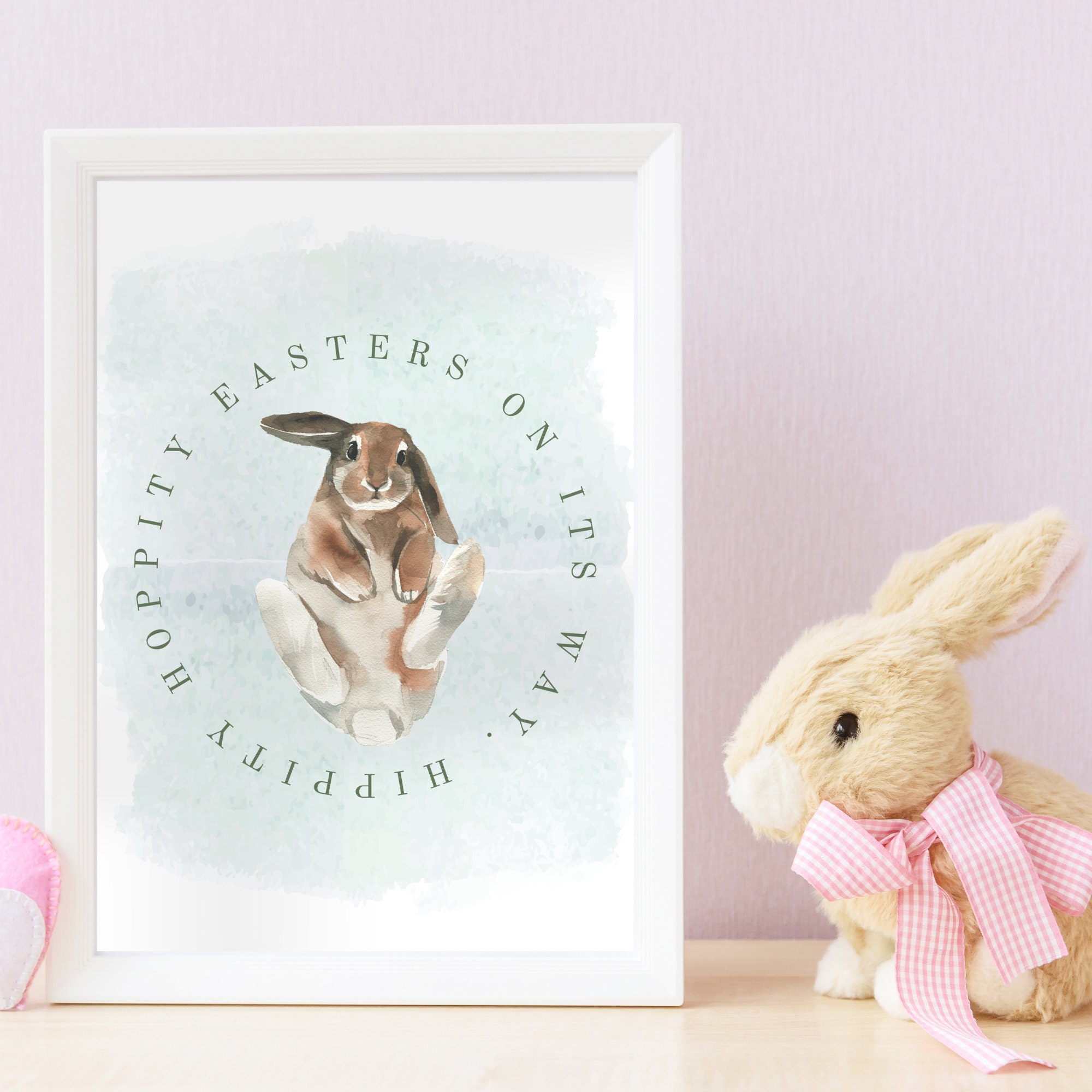 Hippity Hoppity Easter's on Its Way Watercolor Bunny Rabbit Nursery ...
