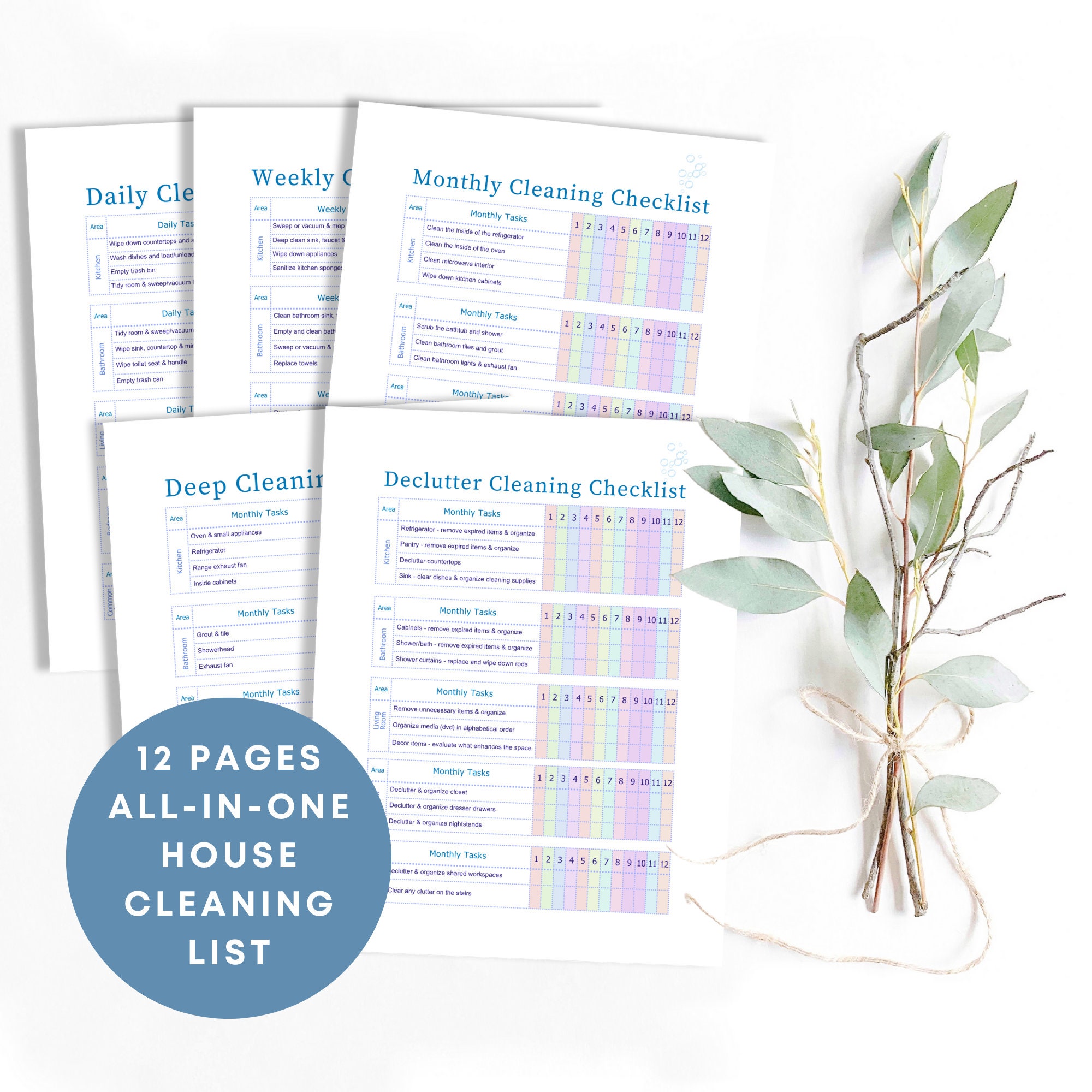 All in One Cleaning Schedule Printable Household Cleaning Checklist ...