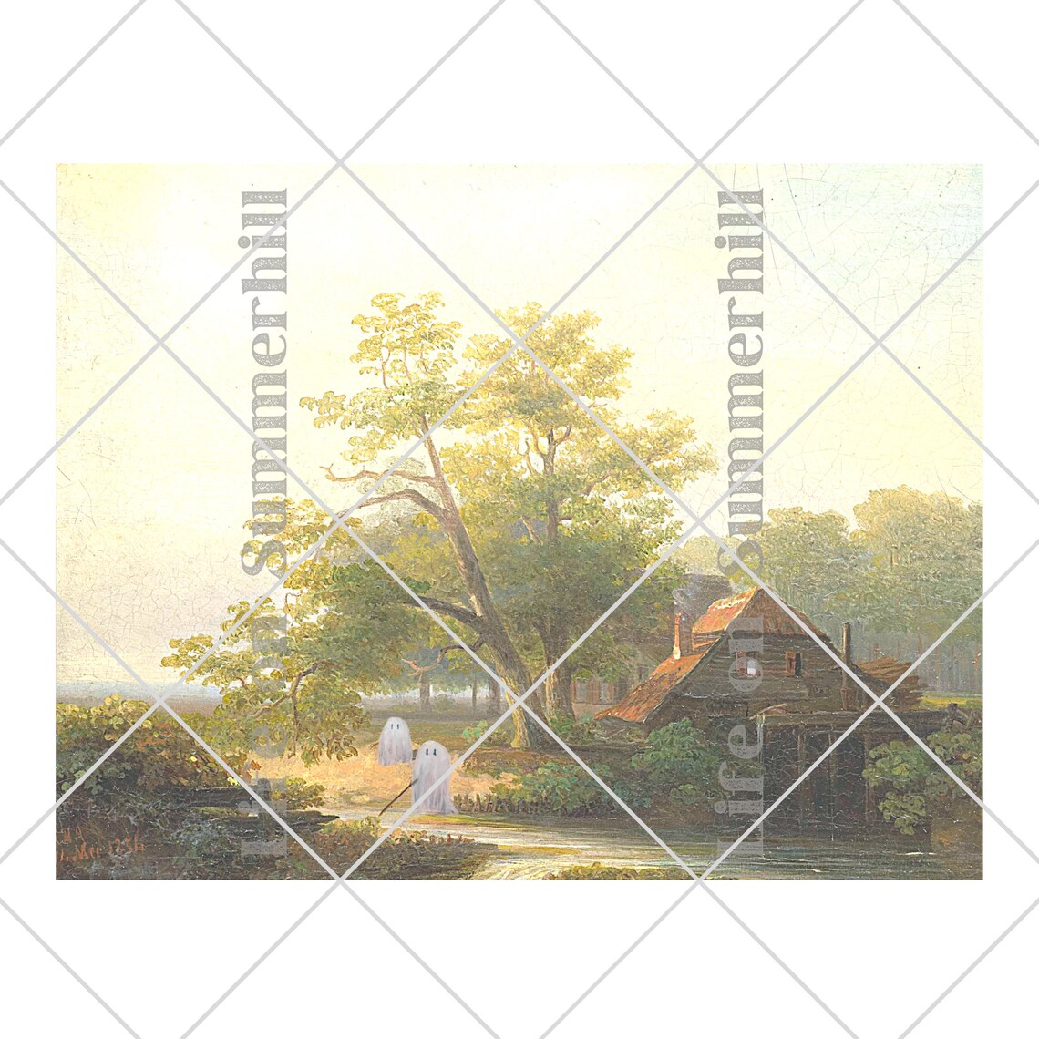 Set of 3 Halloween Vintage Landscape Prints | Ghosts Oil Paintings ...
