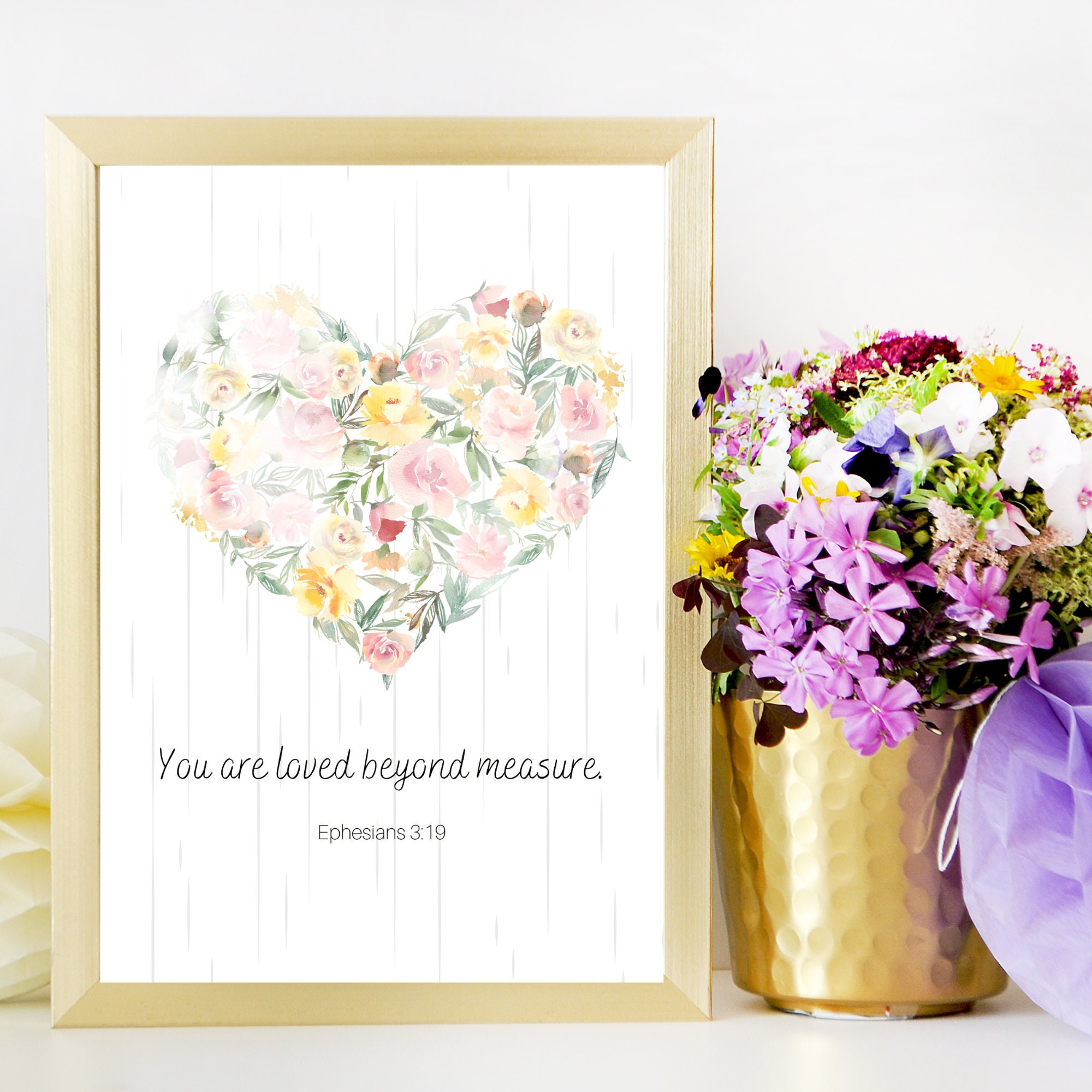 Floral Heart Watercolor Print Spiritual Bible Verse Scripture Quote ...