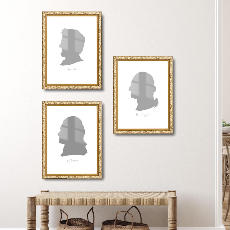USA Presidents Silhouette Printable Wall Art, Set of 3 Printable ...