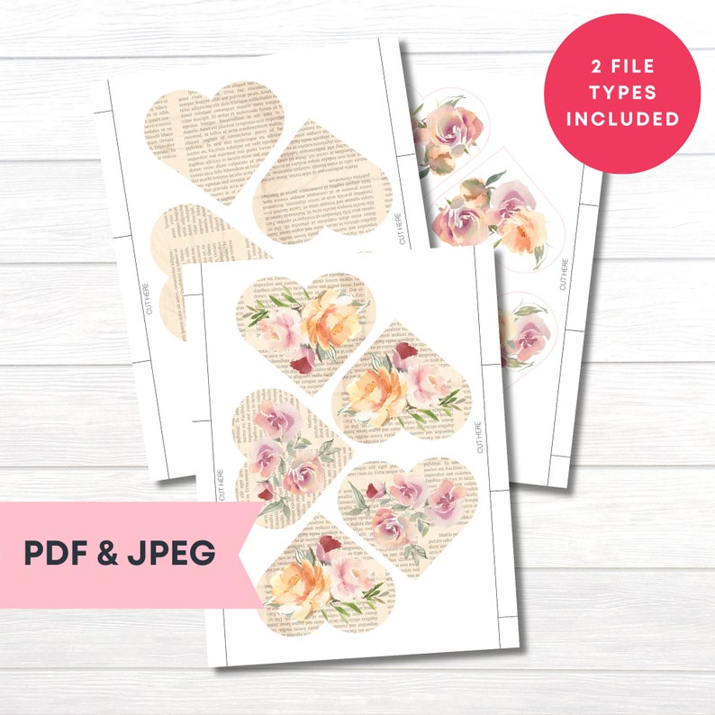 DIY Book Page Heart Garland Printable Vintage Valentines Bunting Decor ...