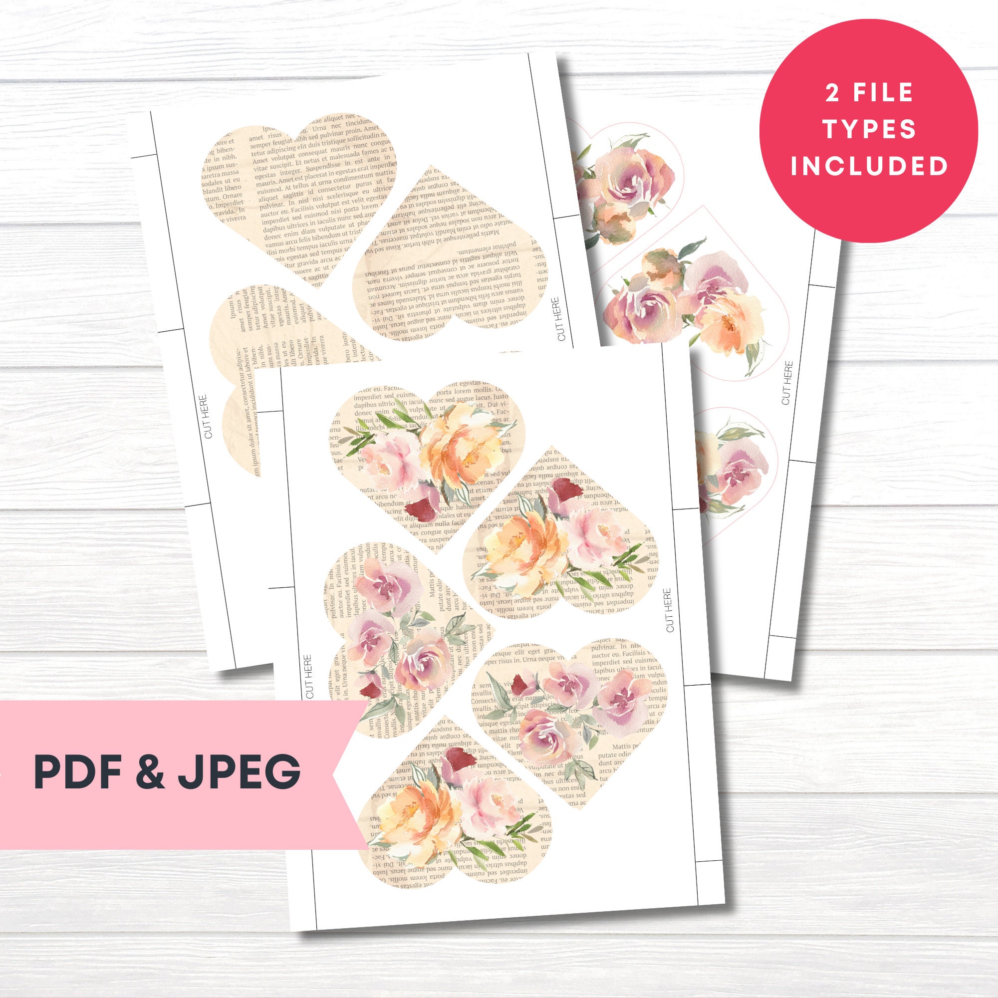 DIY Book Page Heart Garland Printable | Vintage Valentines Bunting ...