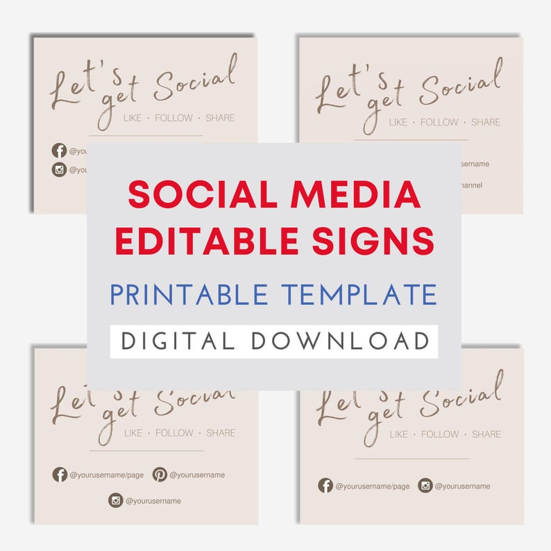 Editable Social Media Neutral Sign, Let’s Get Social Online Network ...