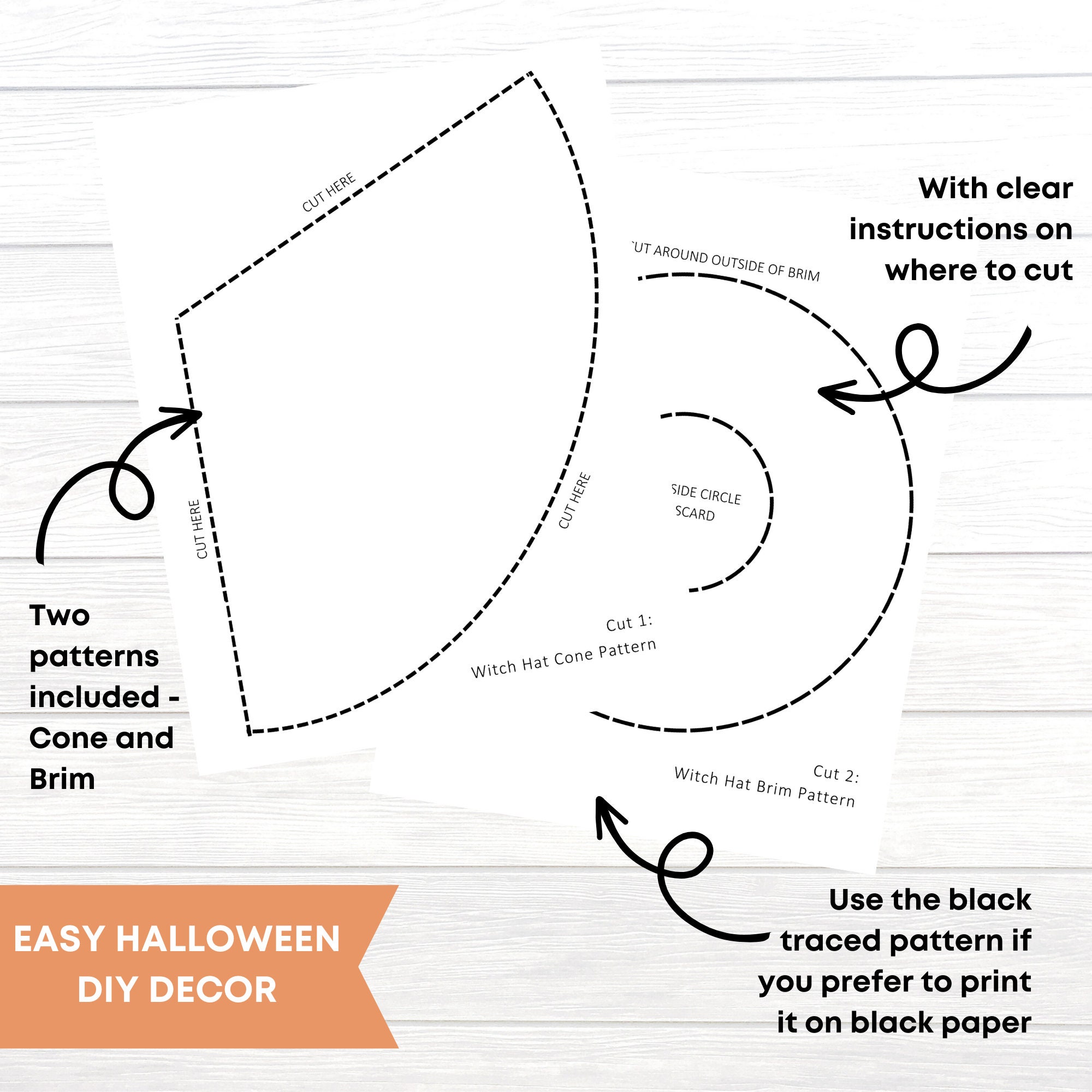 DIY Witch Hat Printable DIY Witch Hat Pattern Template Halloween Costume Hat Witch Hat Paper ...