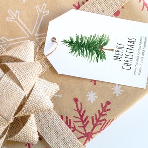Personalized Pine Tree Christmas Gift Tags, Editable PDF, Watercolor ...