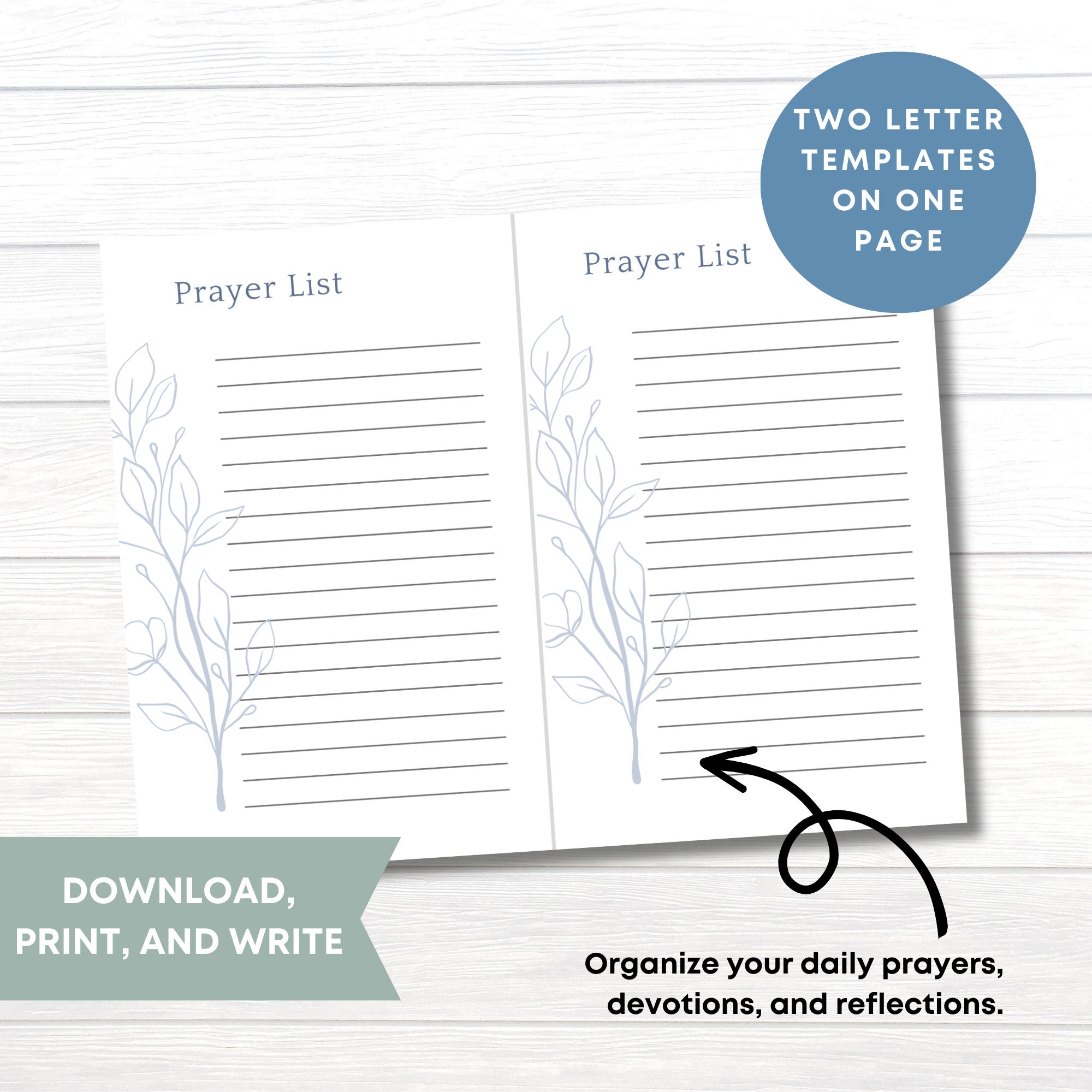 Minimalist Floral Blue Line Art Printable Prayer List Christian Daily ...