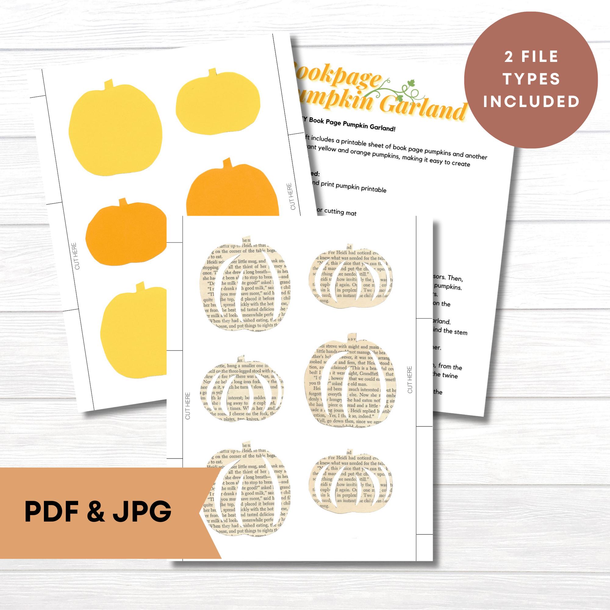 Pumpkin Book Page Printable Garland, Vintage Paper Gourd Banner, Fall ...