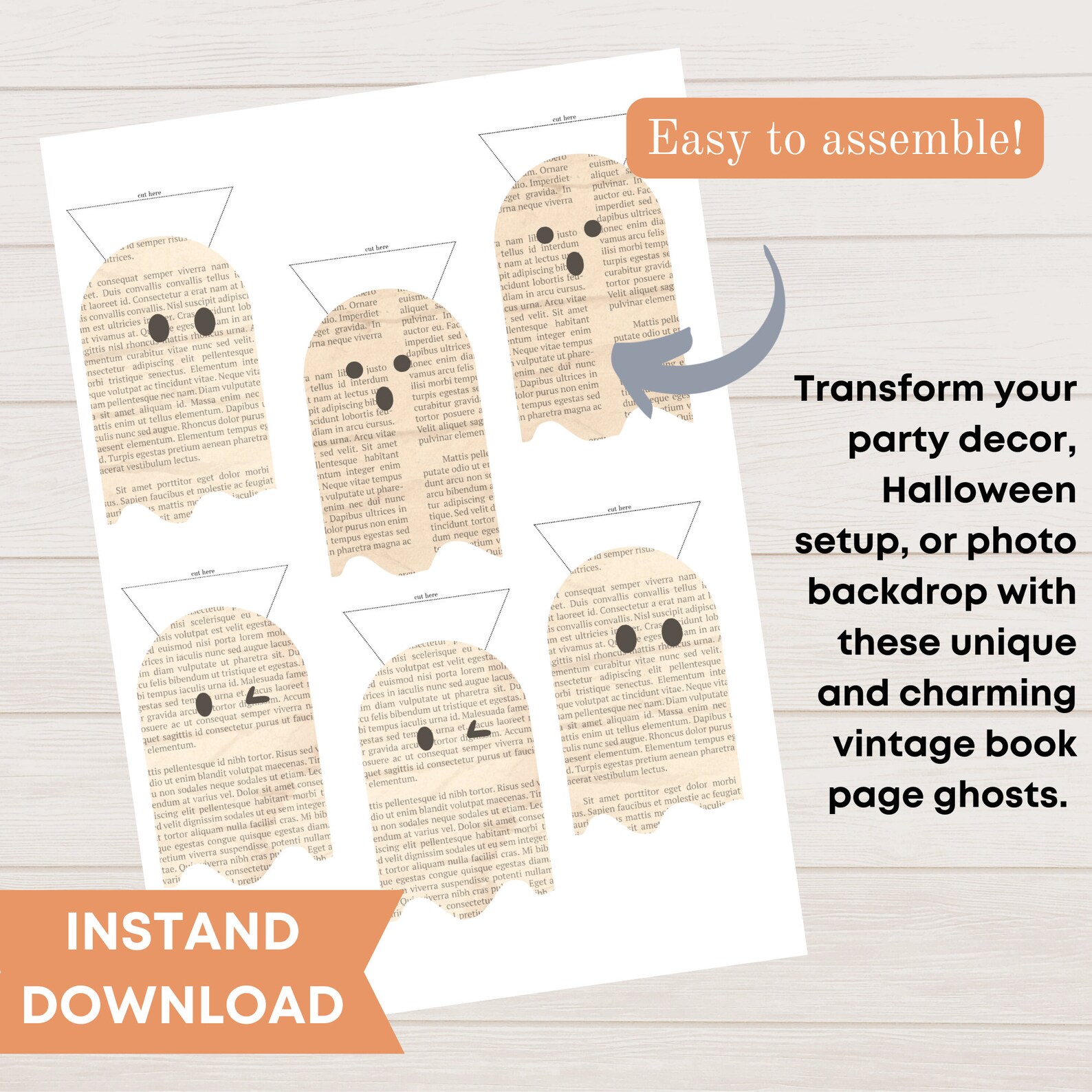 DIY Book Page Ghost Garland Printable | Vintage Bookpage Ghost Bunting ...