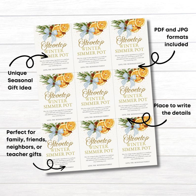 Editable PDF Winter Simmer Pot Gift Tags, Simmering Pot Gift Tags ...