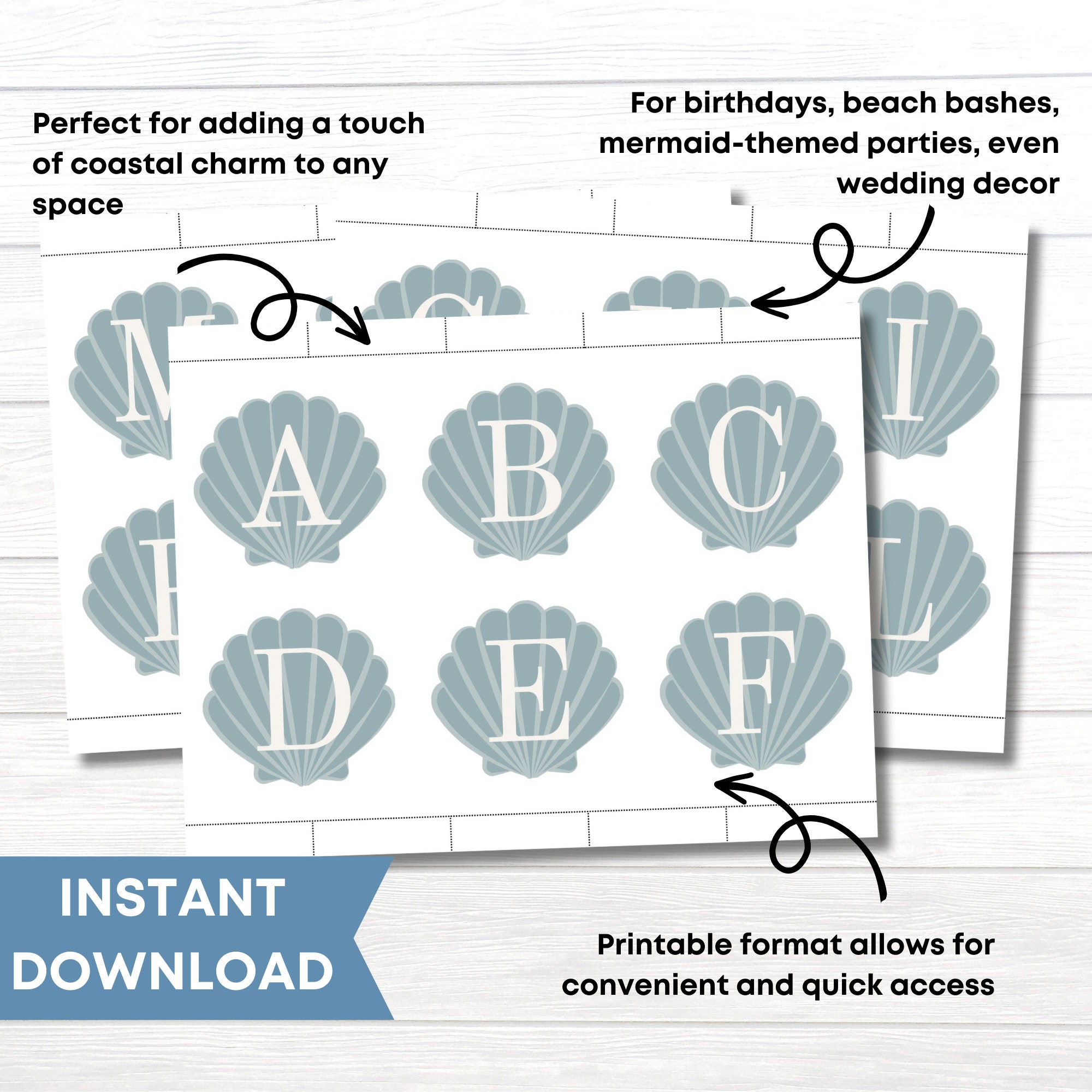 DIY Seashell Garland Kit, Printable Seashell Letter and Number Banner ...