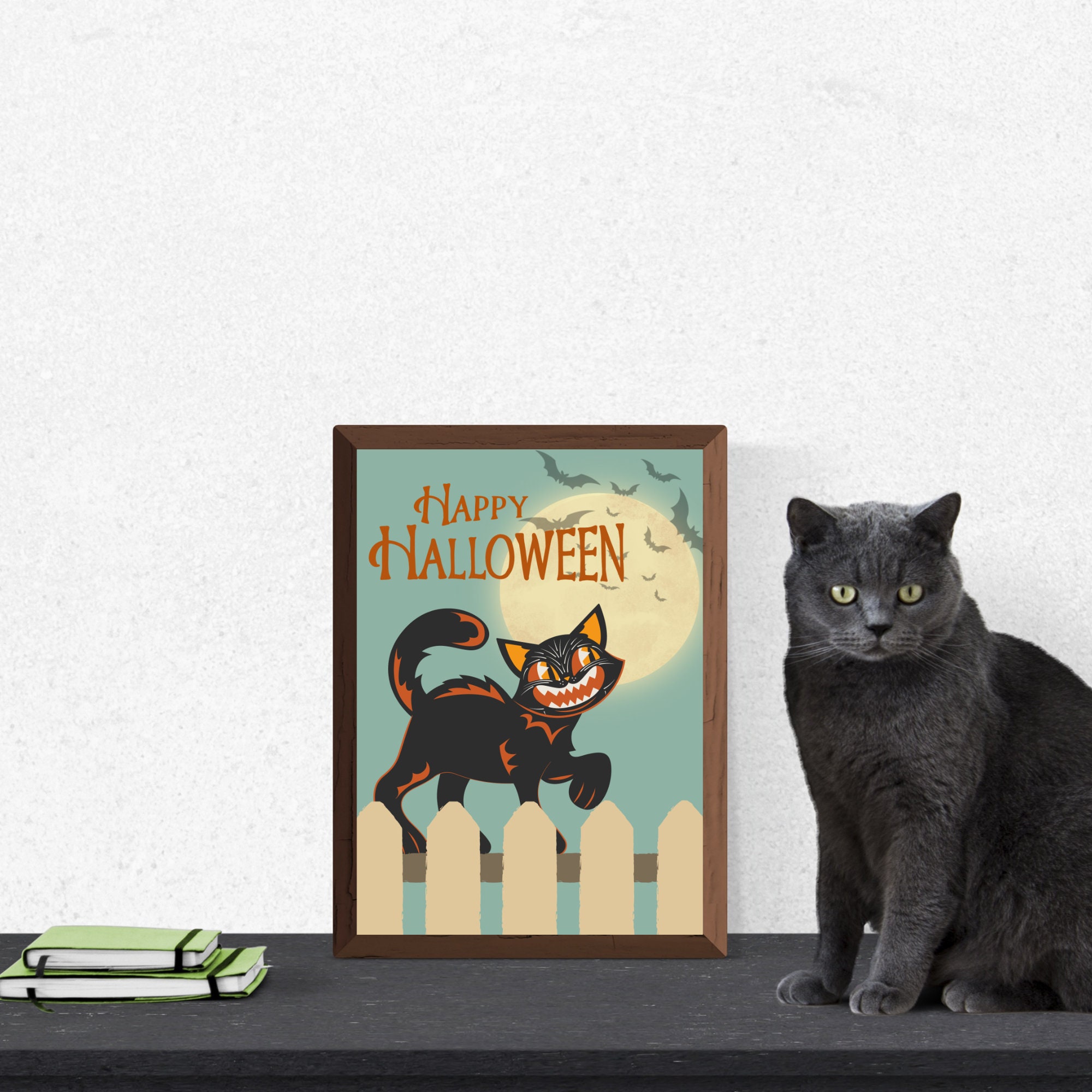 Retro Halloween Cat Printable Wall Art Pastel Cat Halloween - Etsy