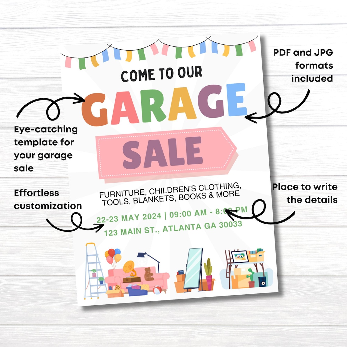 Editable Garage Sale Flyer Template | Neighborhood Yard Sale Sign ...
