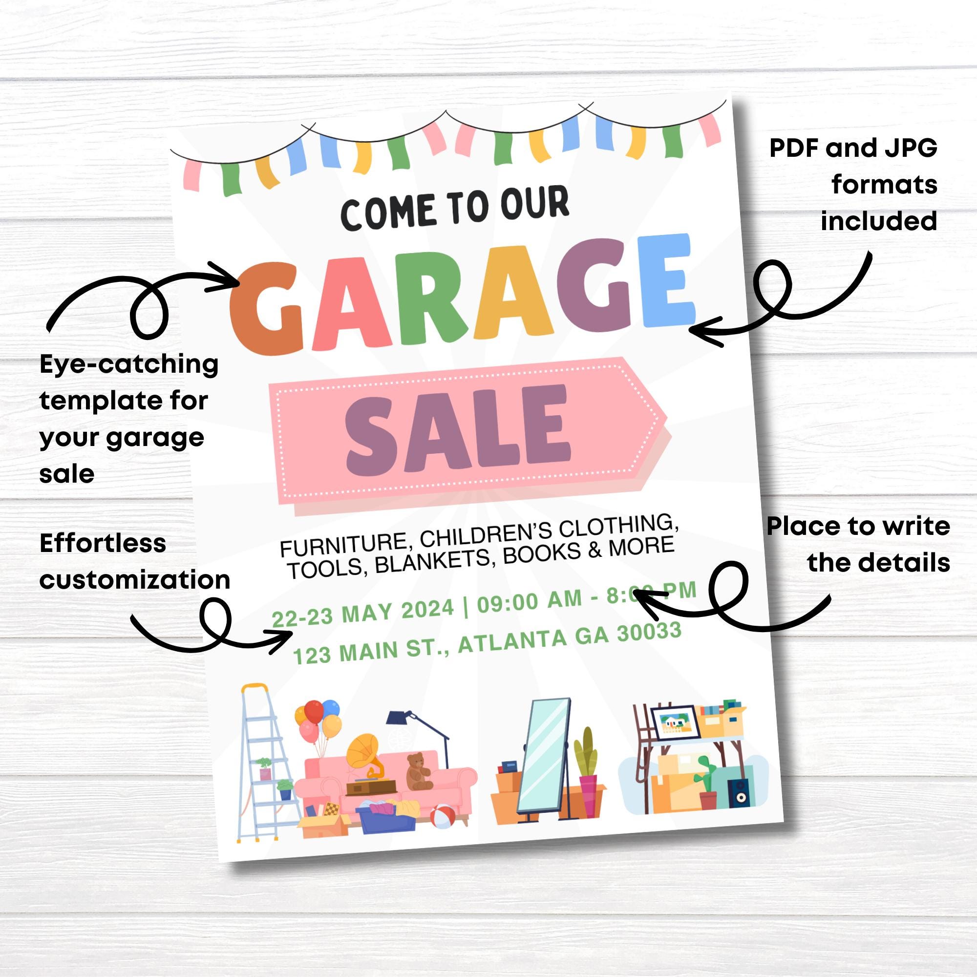 Editable Garage Sale Flyer Template Neighborhood Yard Sale Sign ...