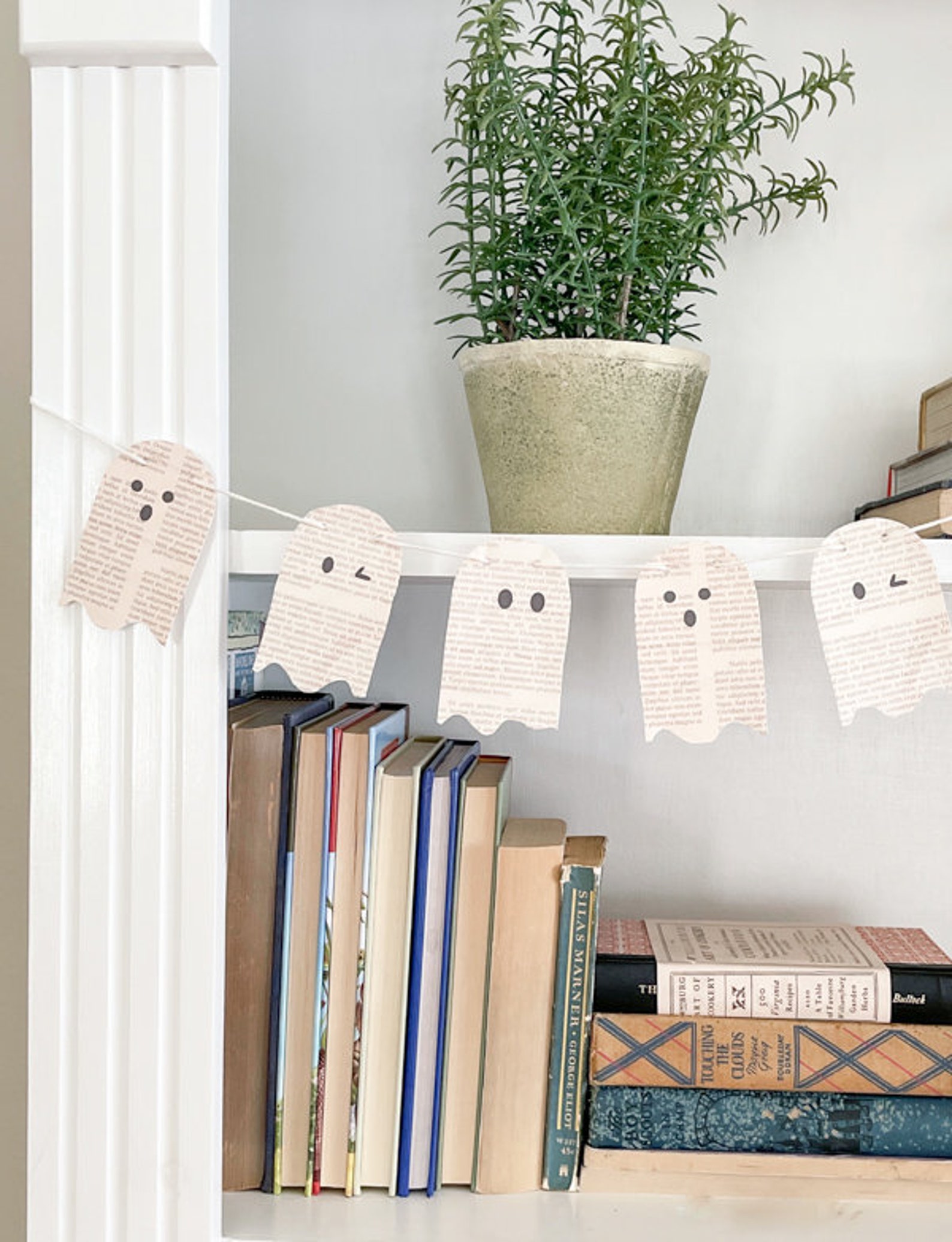 DIY Book Page Ghost Garland Printable Vintage Bookpage Ghost Bunting Halloween Decor Garland ...