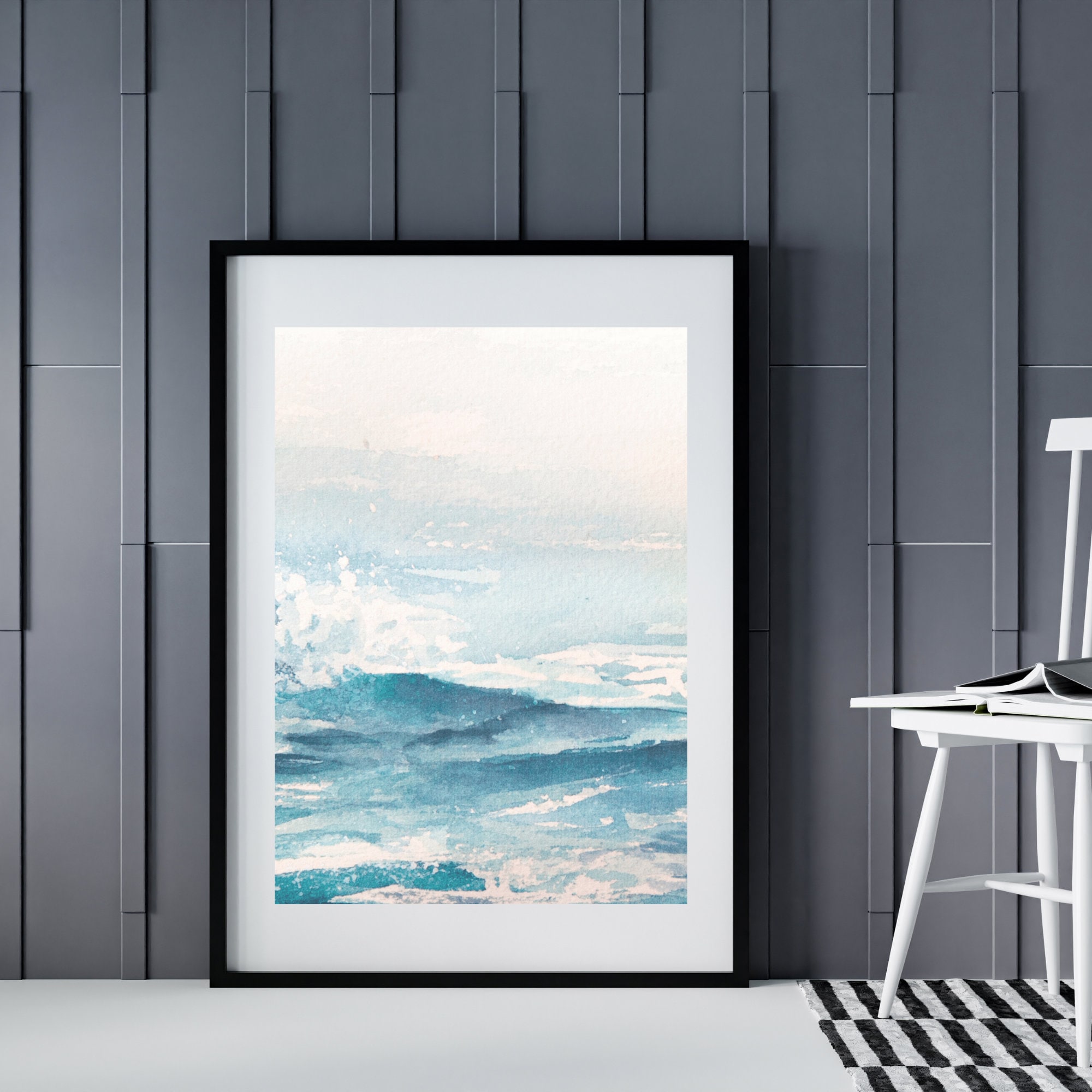 Ocean Wave Watercolor Printable Wall Art, Calm Tranquil Nautical Blue ...