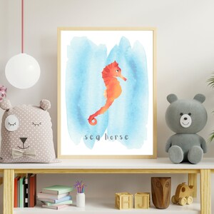 Sea Horse Watercolor Digital Printable Wall Art Kids Room Nursery ...