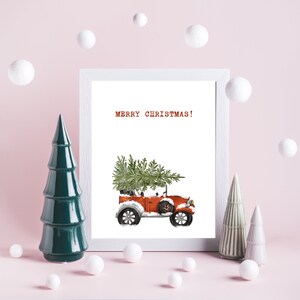 Merry Christmas Printable Xmas Decoration Wall Art Vintage Car With ...