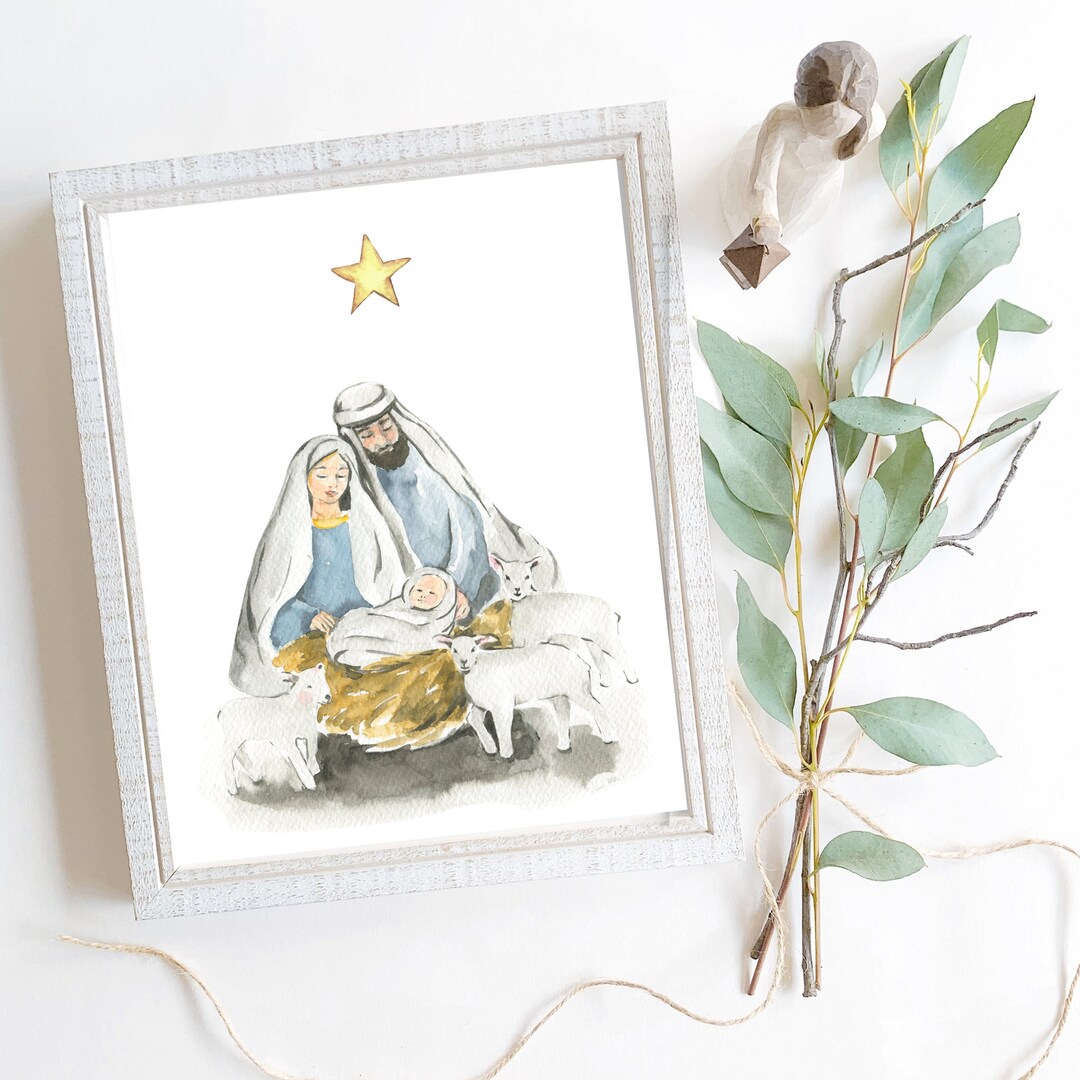 Watercolor Nativity Wall Art Christmas Printable Christian Home ...