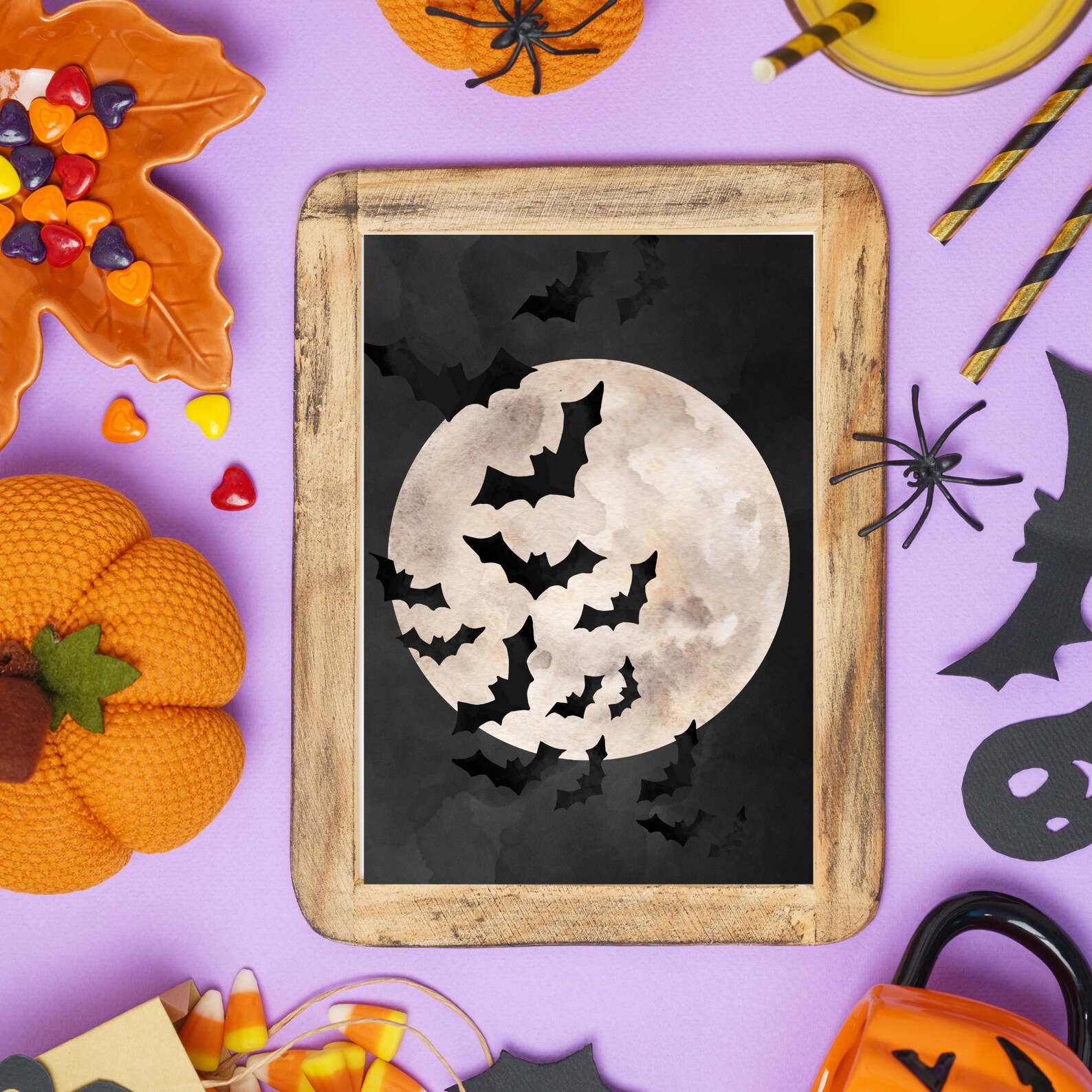 Halloween Bats Flying Around the Moon Spooky Halloween Print - Etsy