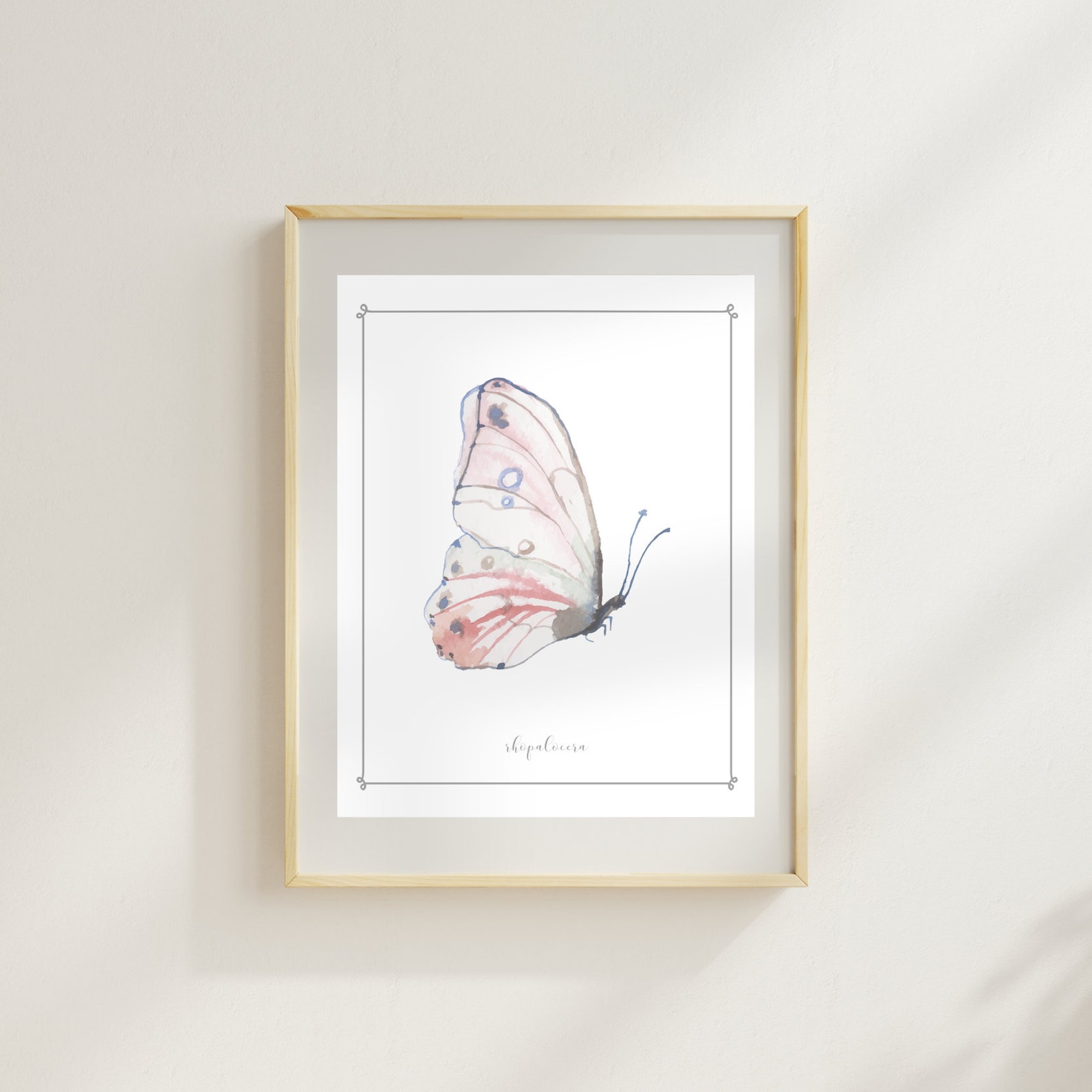 Pink Butterfly Side Profile Watercolor Wall Art Digital Printable ...