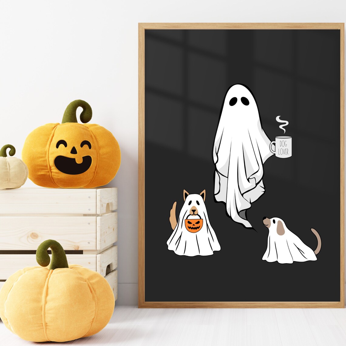 Halloween Ghost and Dog Wall Art Printable | Ghost Dog Lover Home Decor ...
