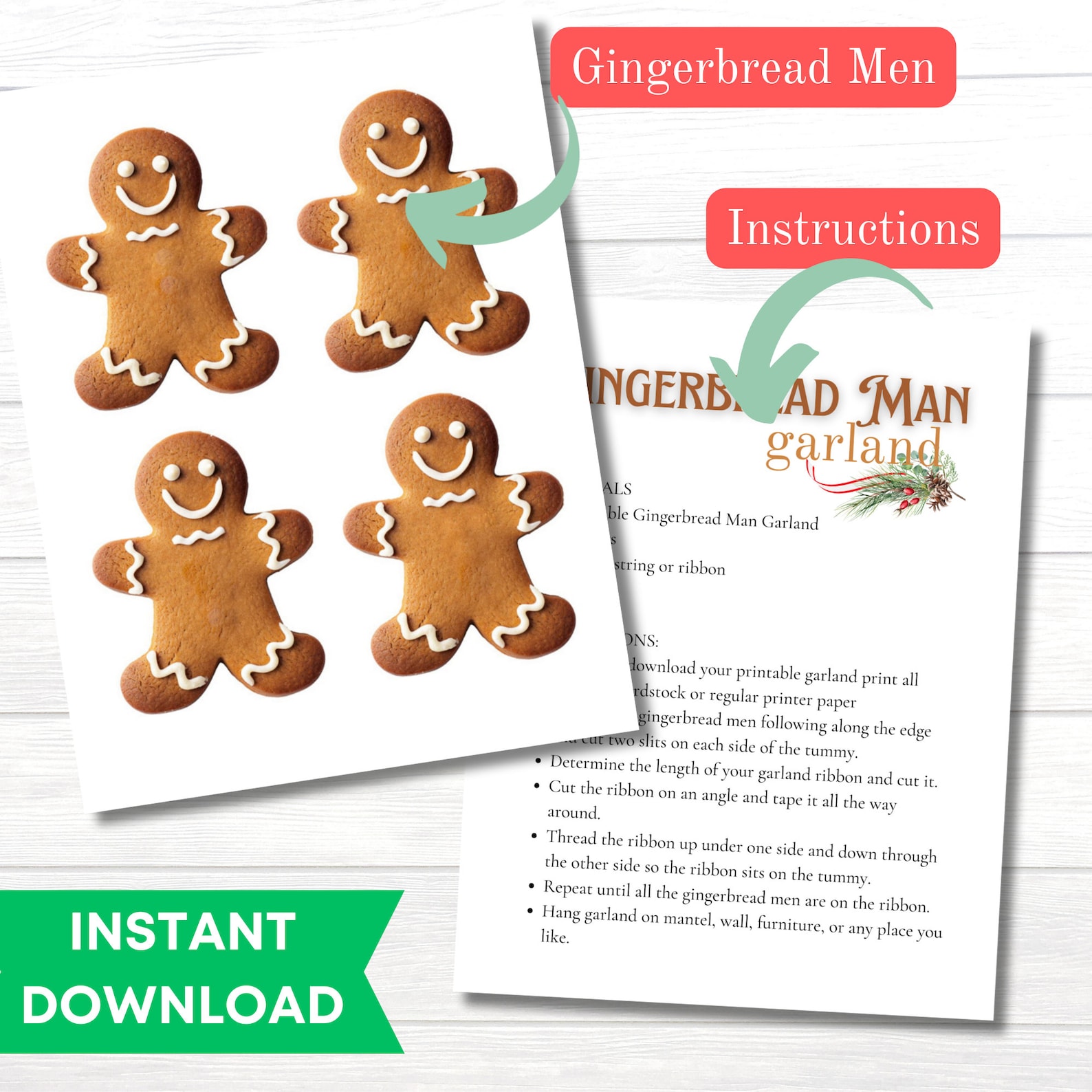 Gingerbread Man Garland Printable, Gingerbread Cookie Christmas Banner ...
