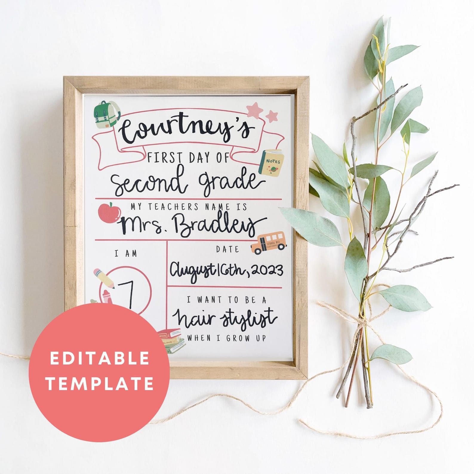 Editable Back to School Sign Fillable Name Sign for Students White ...