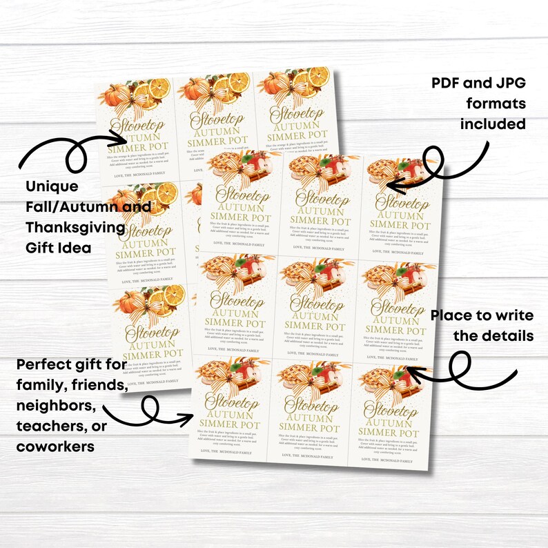 Editable PDF Autumn Simmer Pot Gift Tags, Fall Simmering Pot Labels ...