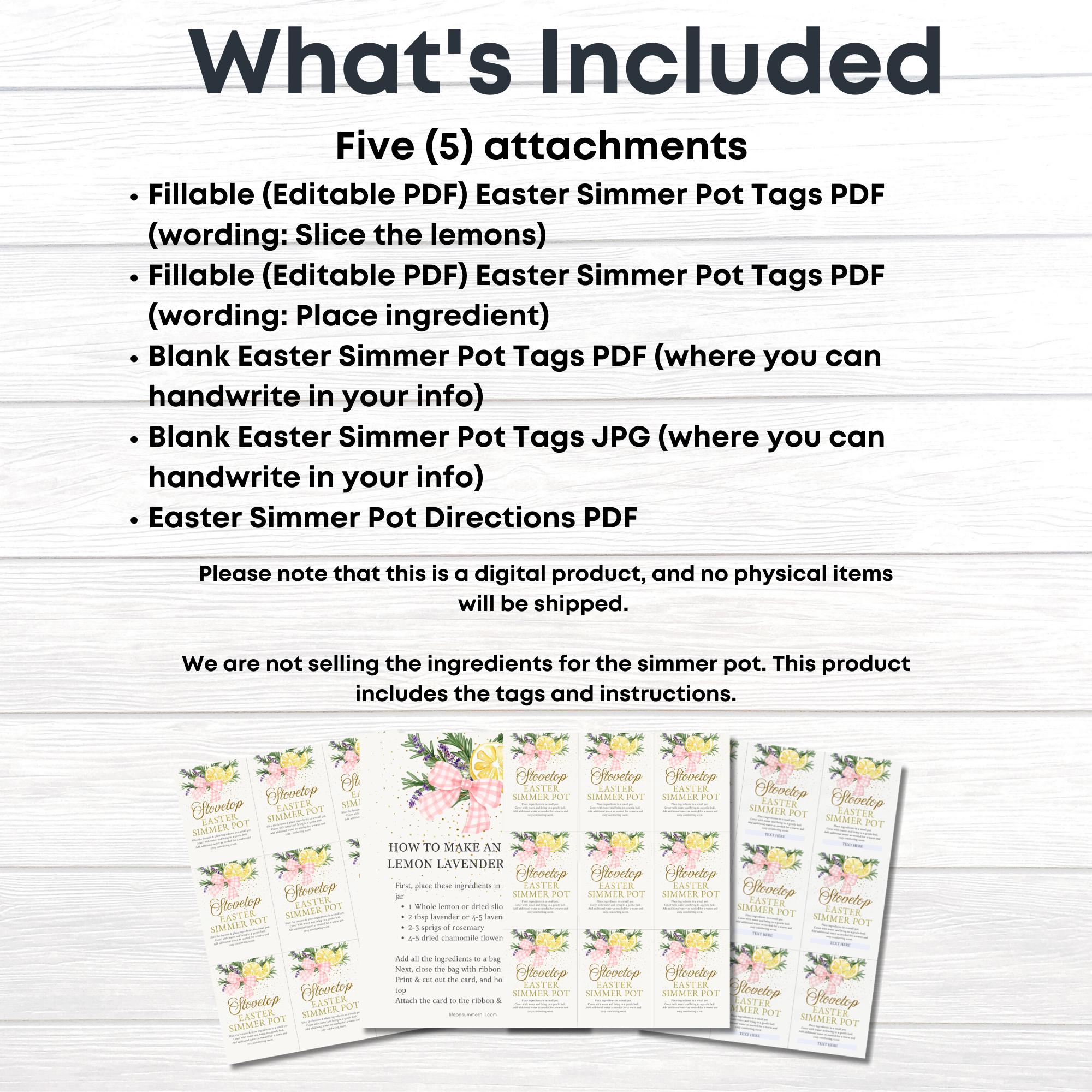 Editable PDF Easter Simmer Pot Gift Tags, Holiday Stovetop Fragrance ...