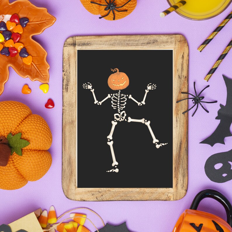 Skeleton Pumpkin Spooky Halloween Printable Wall Art Digital Download ...