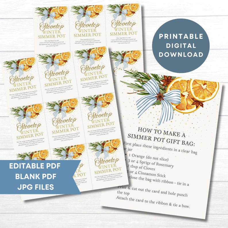 Editable PDF Winter Simmer Pot Gift Tags, Simmering Pot Gift Tags ...