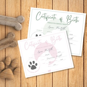 Editable Puppy Birth Certificate | Set of 3 Dog Certificate Templates ...