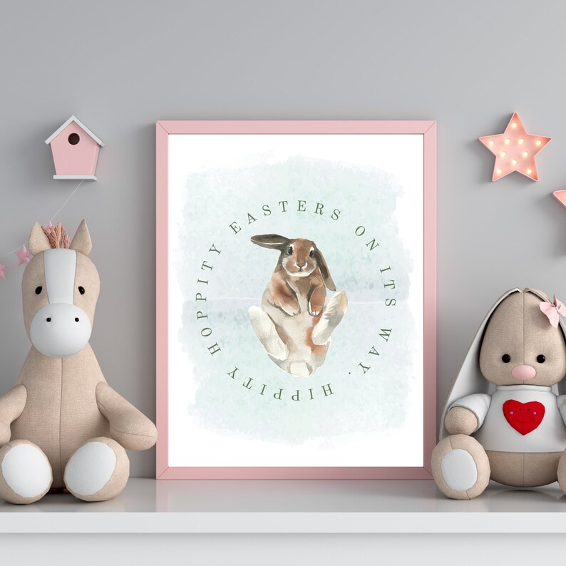 Hippity Hoppity Easter's on Its Way Watercolor Bunny Rabbit Nursery ...