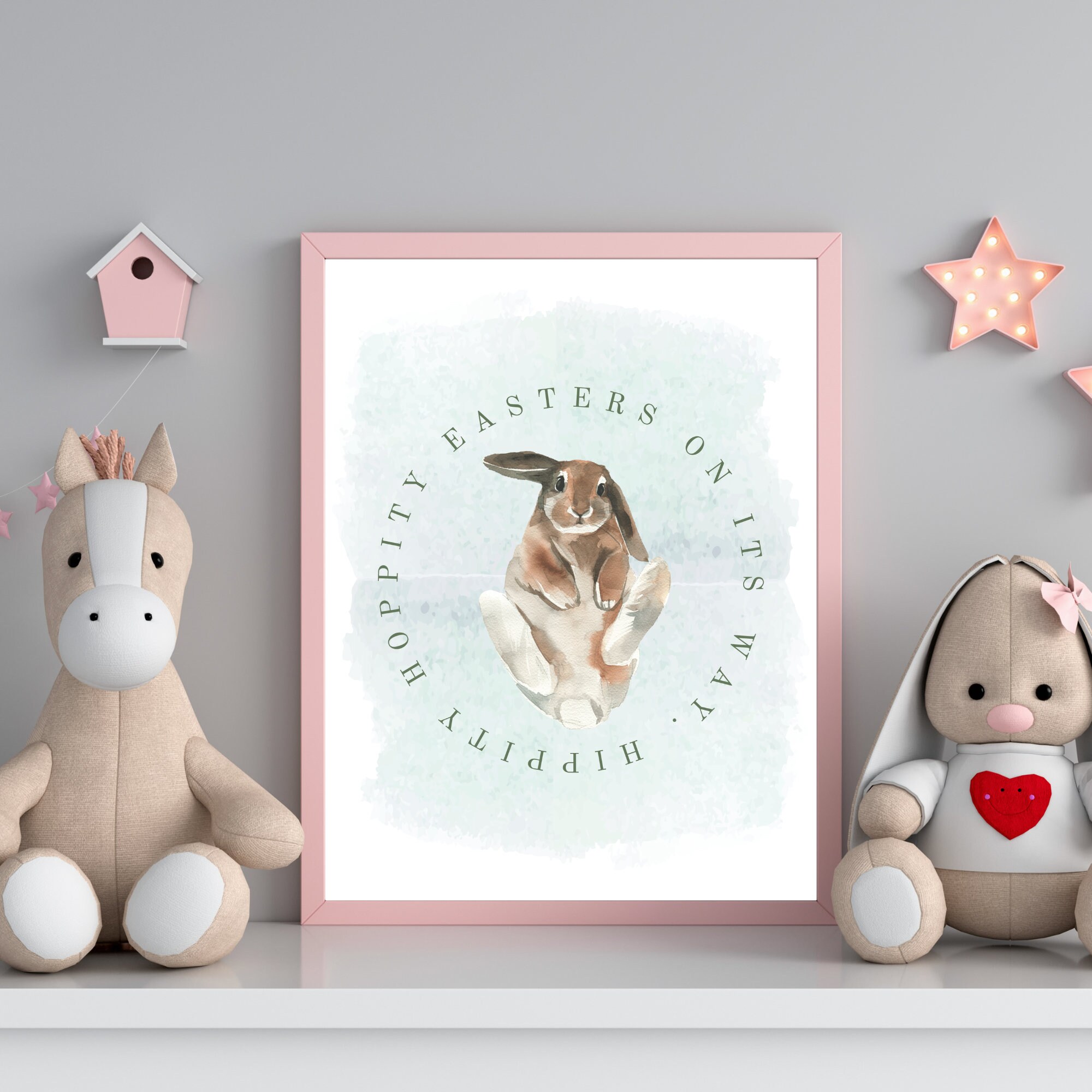 Hippity Hoppity Easter's on Its Way Watercolor Bunny Rabbit Nursery ...
