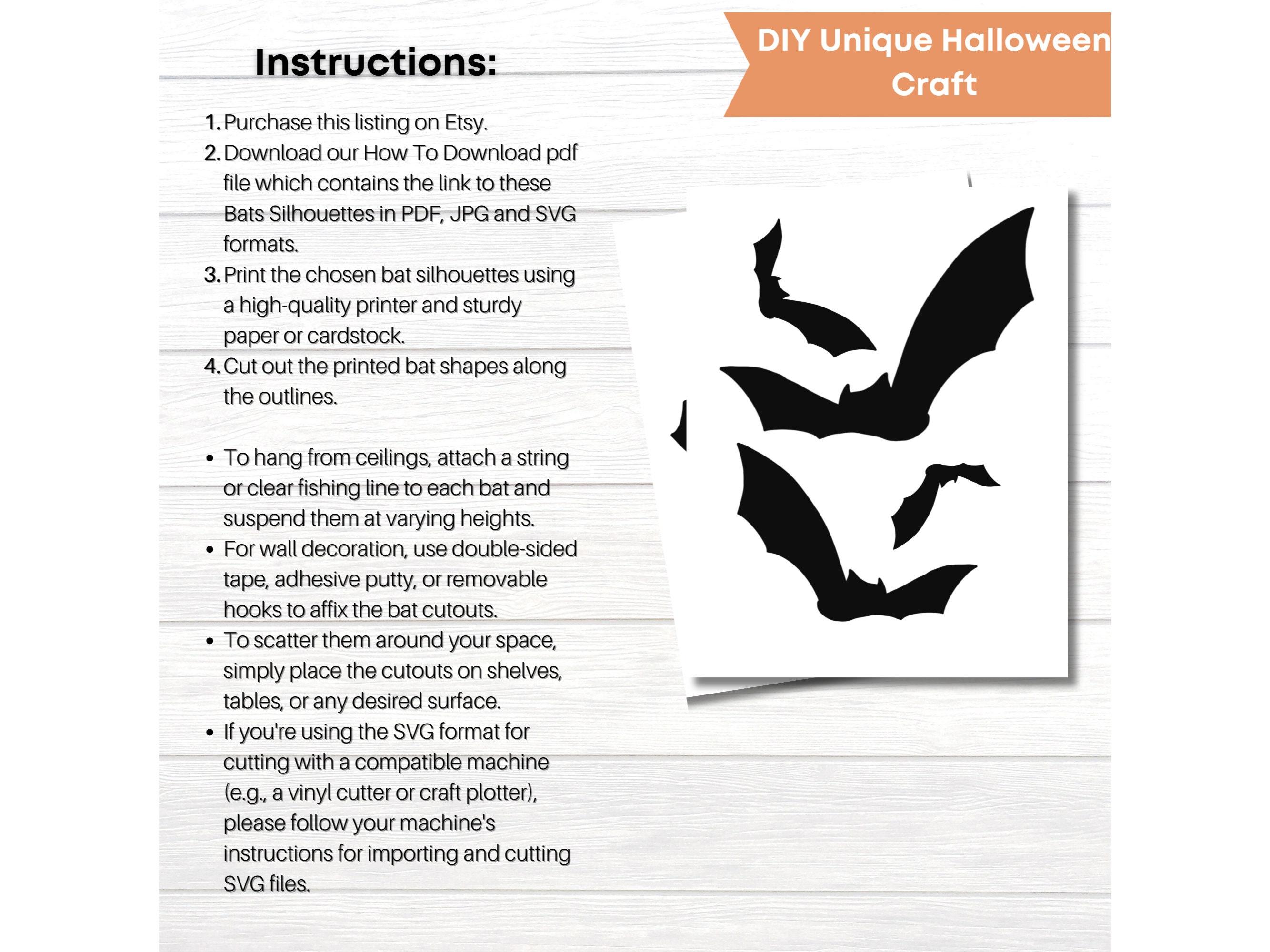 Bats Silhouette Cutouts Black Paper Bat Wall Hangings Easy Halloween ...