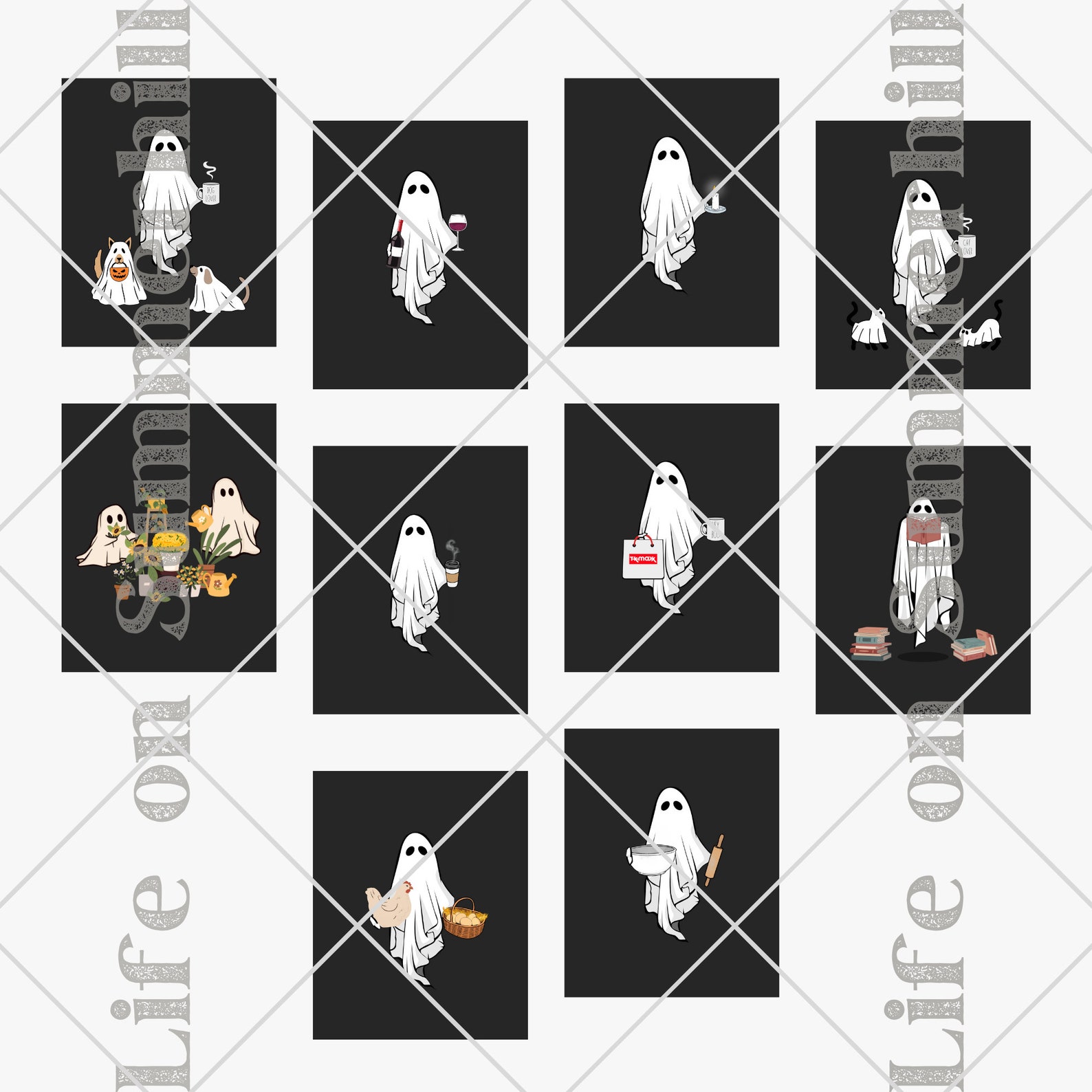 Ghost Art Printable Bundle of 10 Halloween Gallery Wall Set Minimalist ...